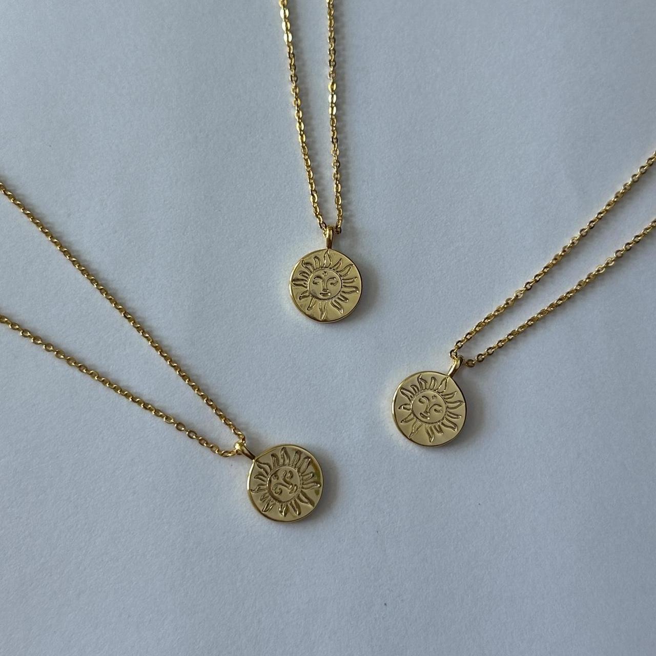 Sun coin pendant gold necklace sun necklace sun... - Depop