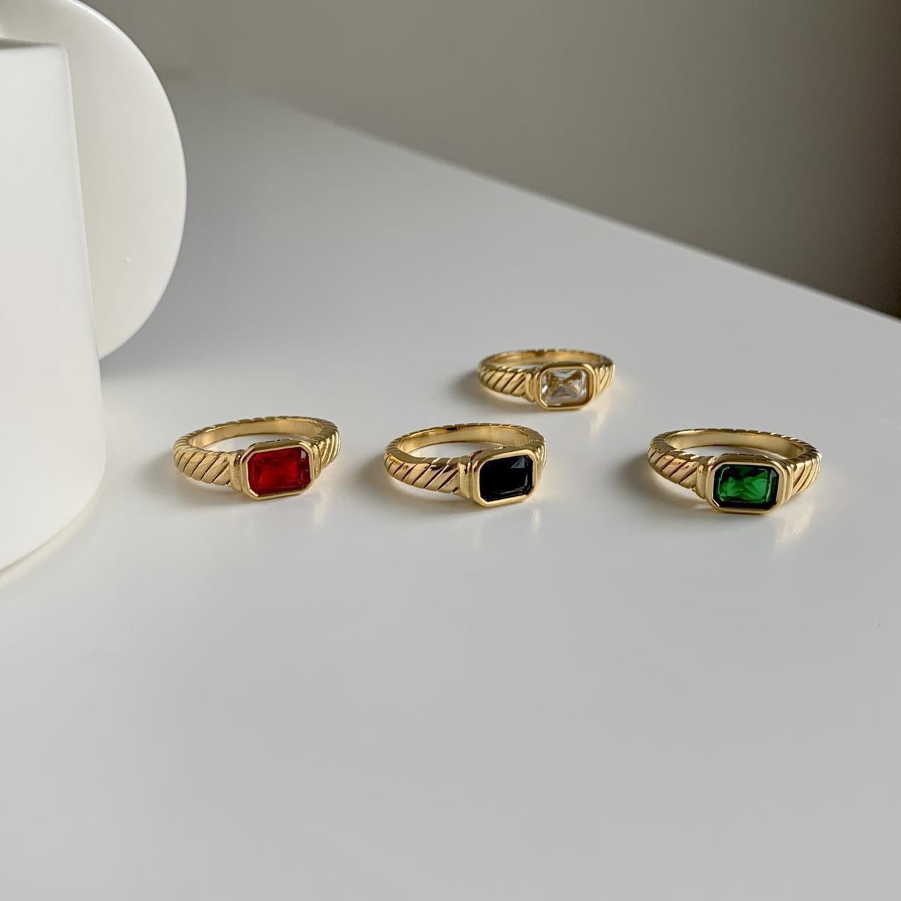 Gold stripe pattern ring with shiny CLEAR cubic... - Depop