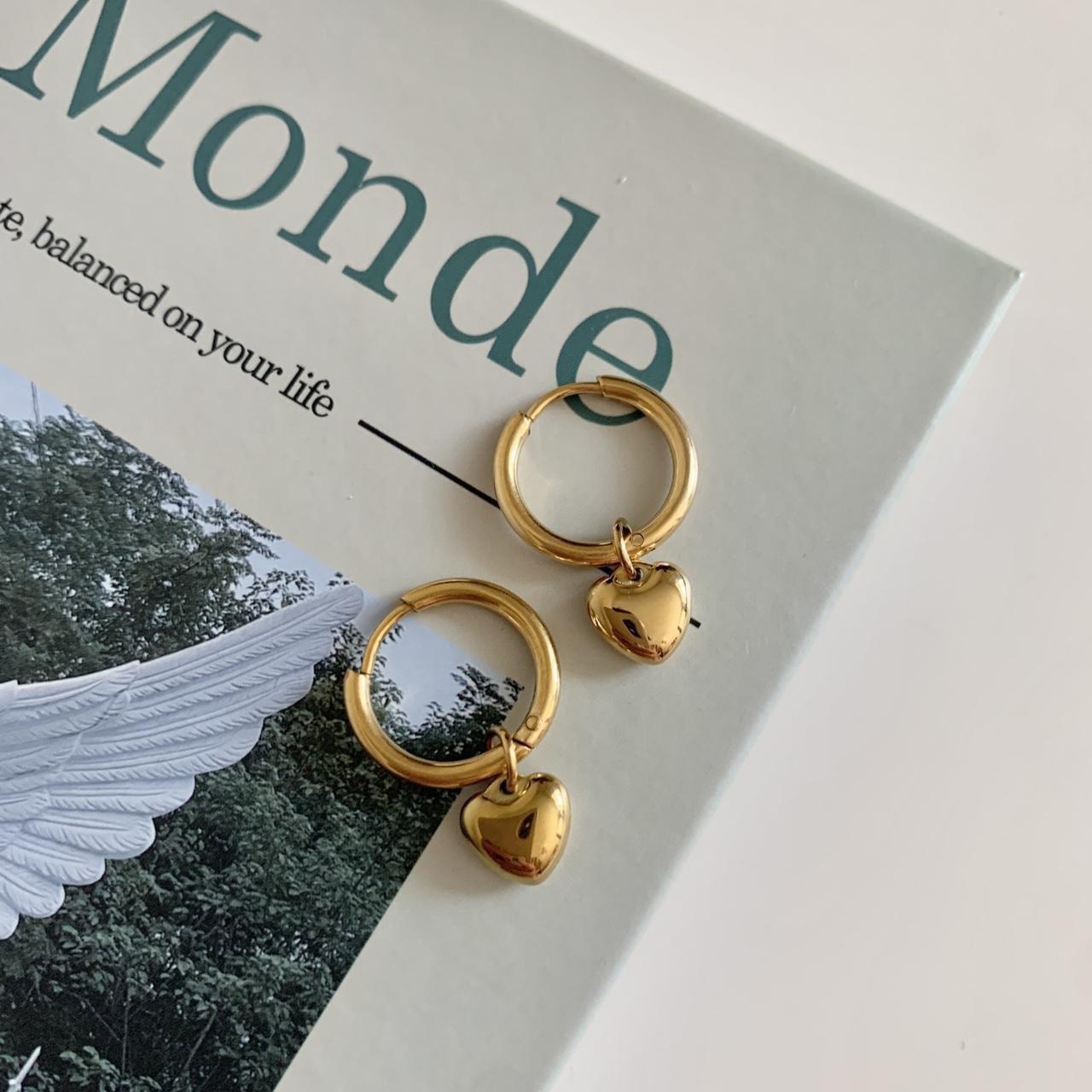 Mini Heart Gold Hoop Earrings Very cute and chic... - Depop