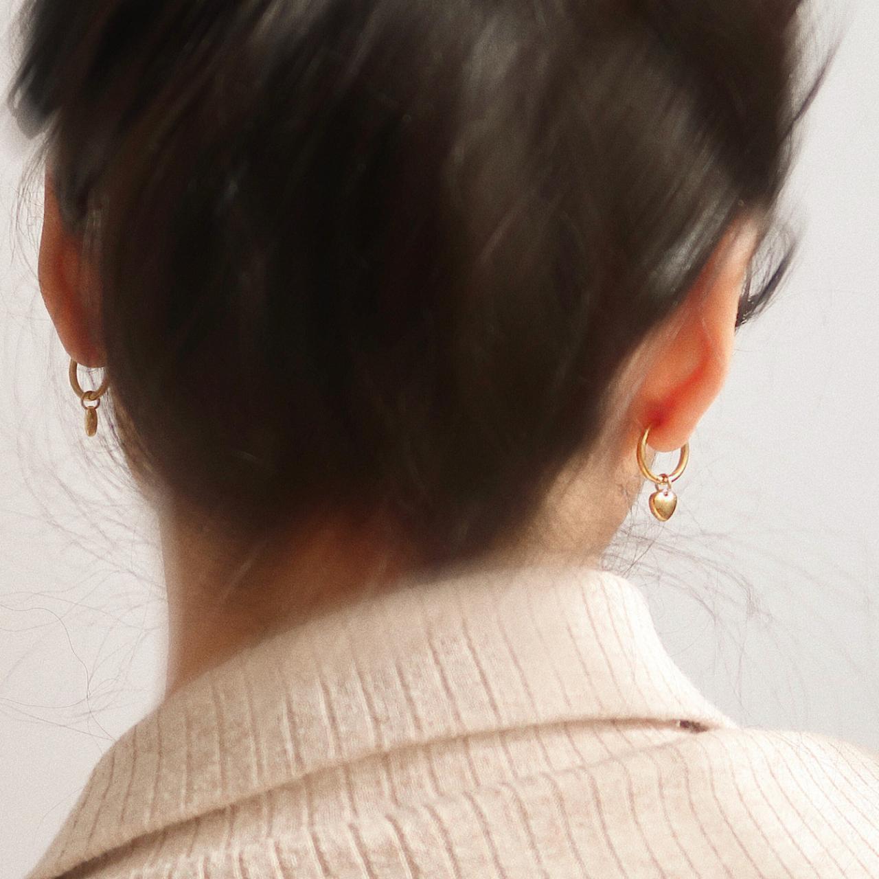 Mini Heart Gold Hoop Earrings Very cute and chic... - Depop