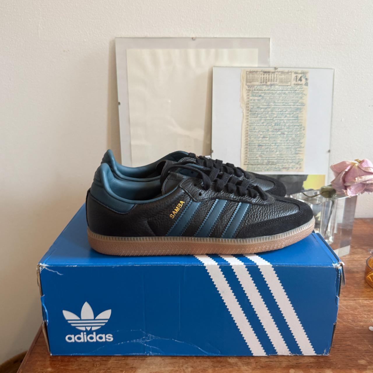 Brand new Adidas Sambas // Blue and Black // Women's 8 | Depop