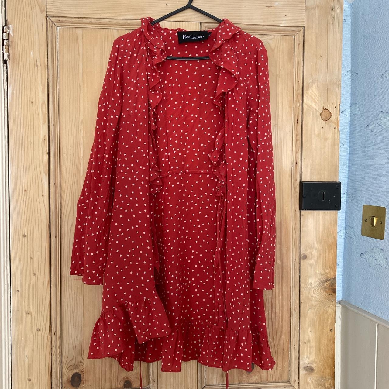 Réalisation Par Women's Red and White Dress | Depop