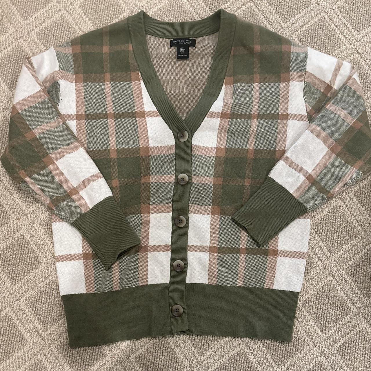 preppy plaid patterned dark academia cardigan brown... - Depop