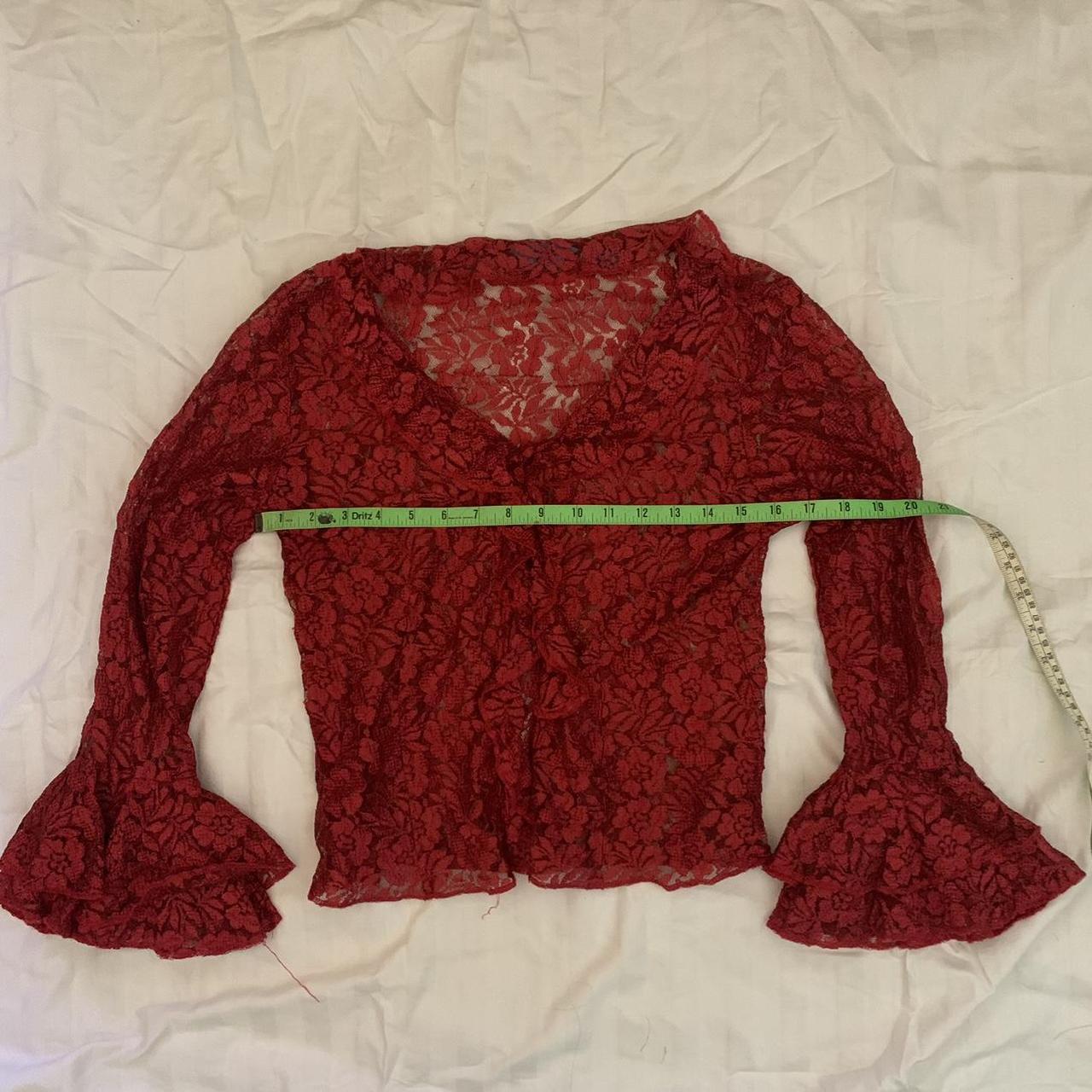 Red Lace Blouse With Flared Sleeves Goth Depop