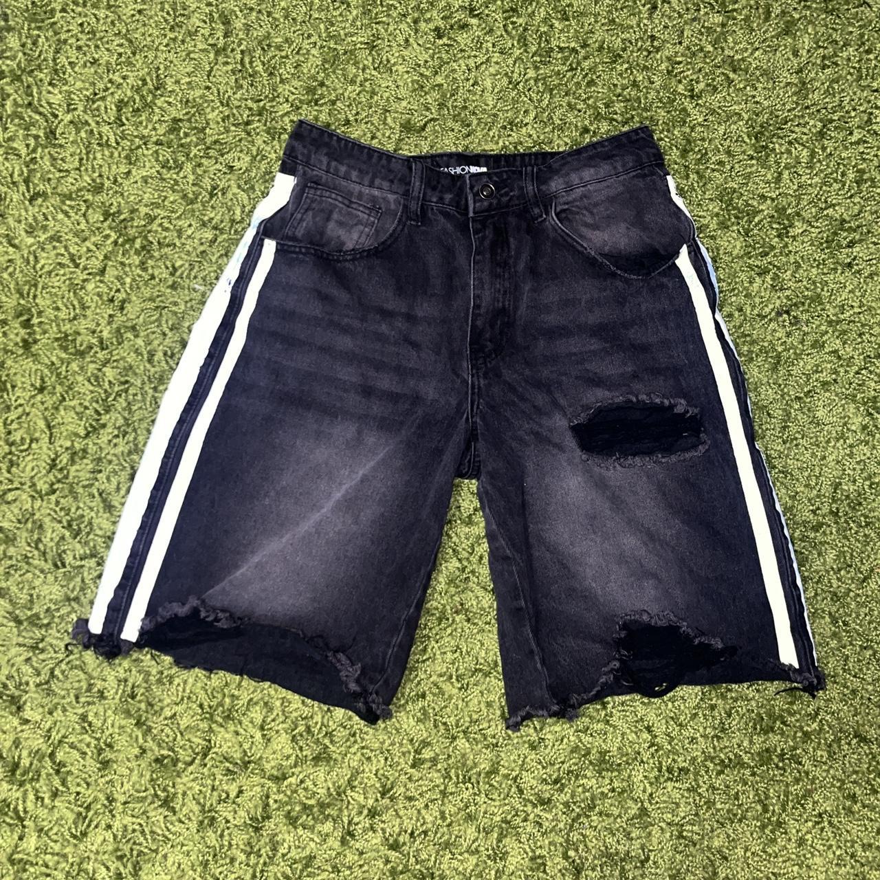 black ripped jorts with white stripes size6 - Depop