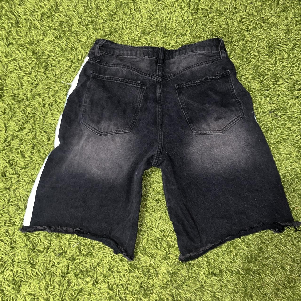 black ripped jorts with white stripes size6 - Depop