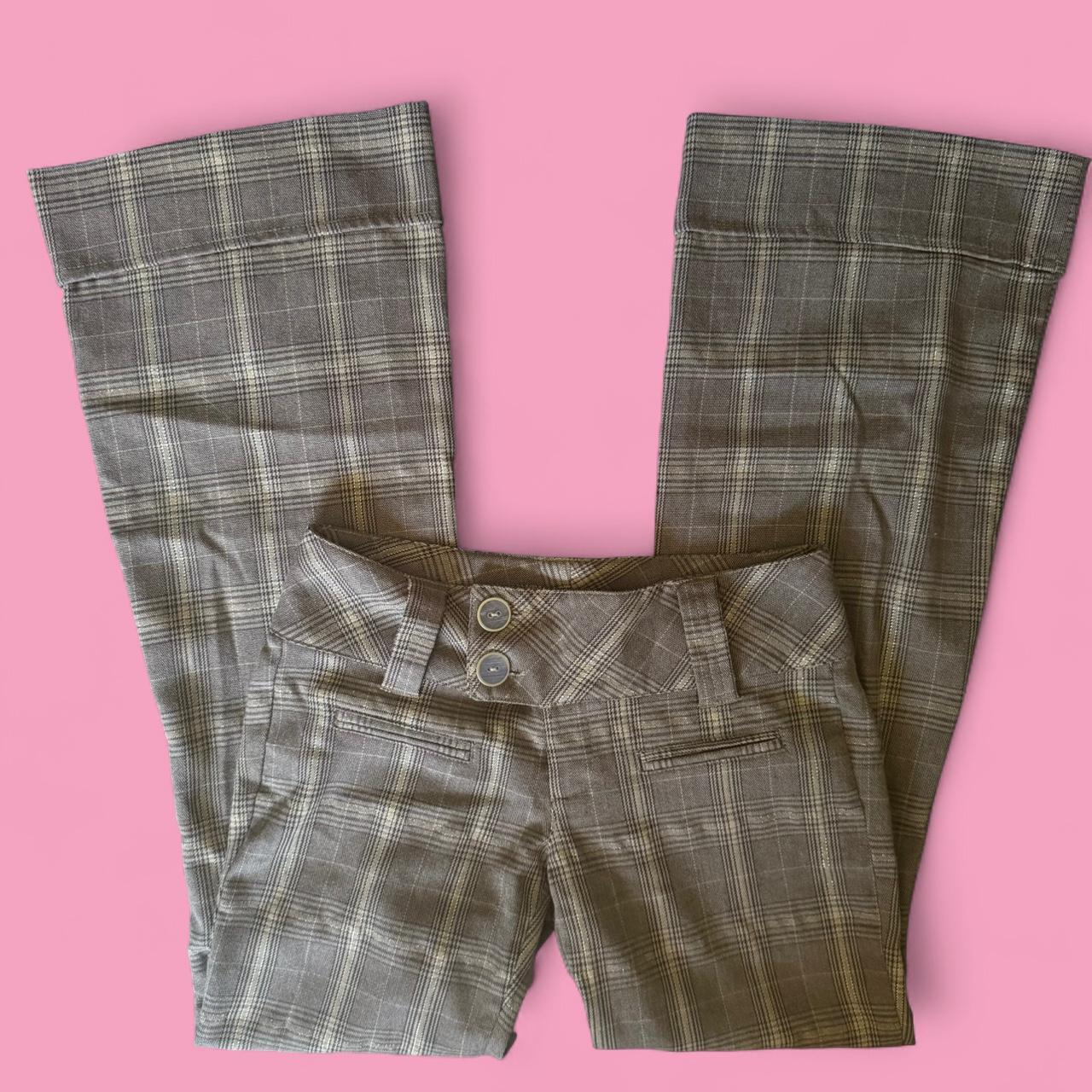 cute business chic low rise brown plaid pants ... | Depop