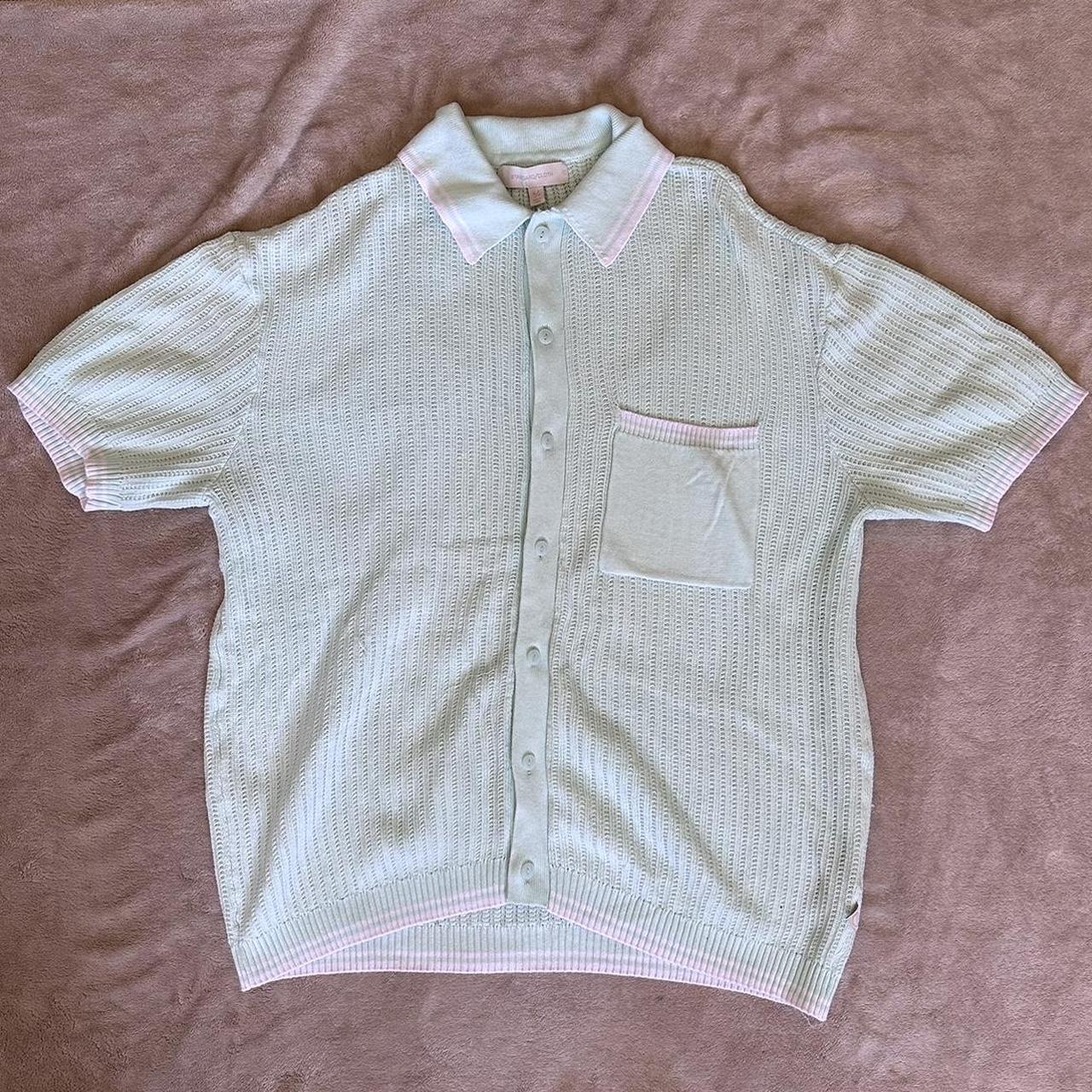 cute simple baby blue knitted button up #knitted... - Depop