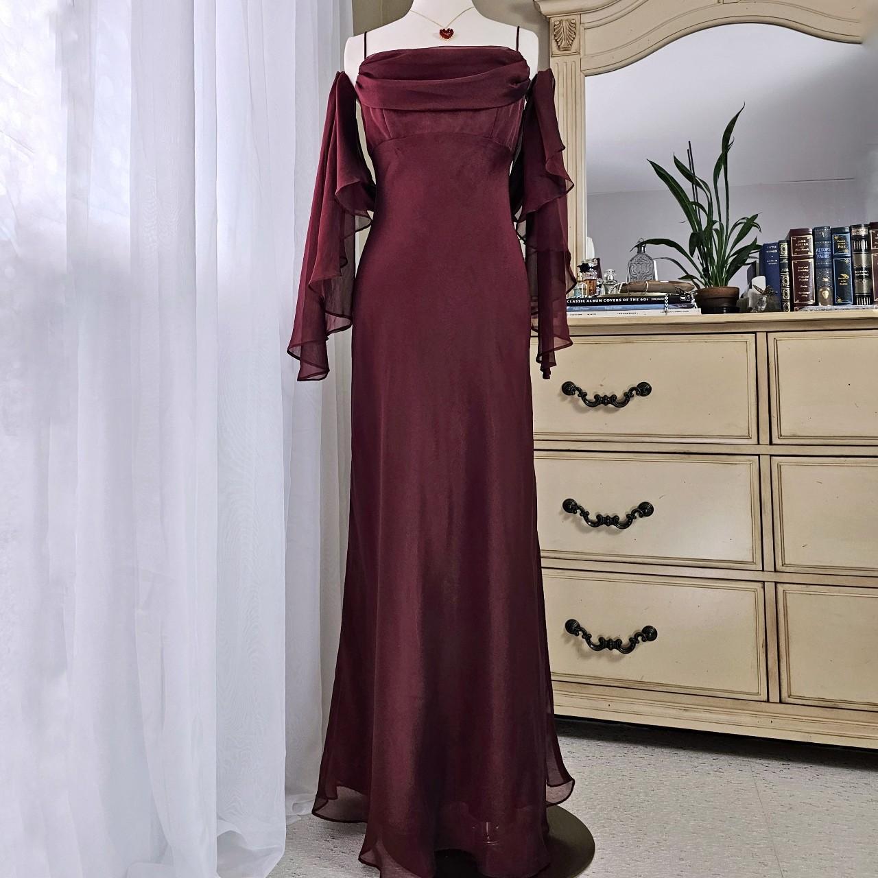 2000s burgundy ruffle fairy wing prom dress Empire... - Depop