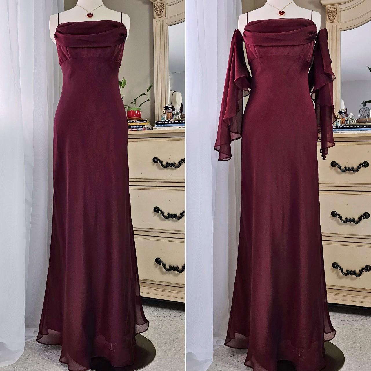 2000s burgundy ruffle fairy wing prom dress Empire... - Depop