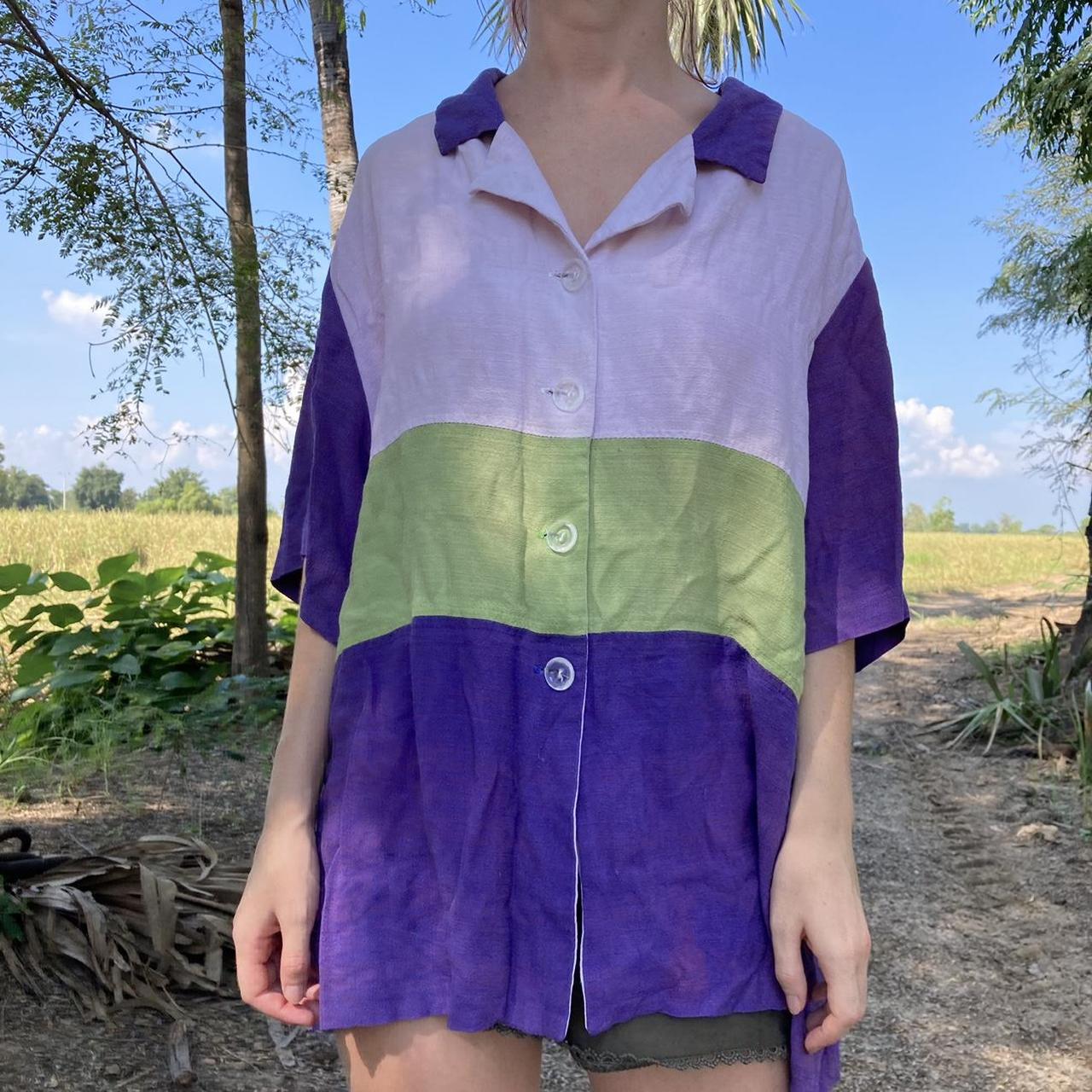 Ladies bold print button up short sleeved shirt... - Depop