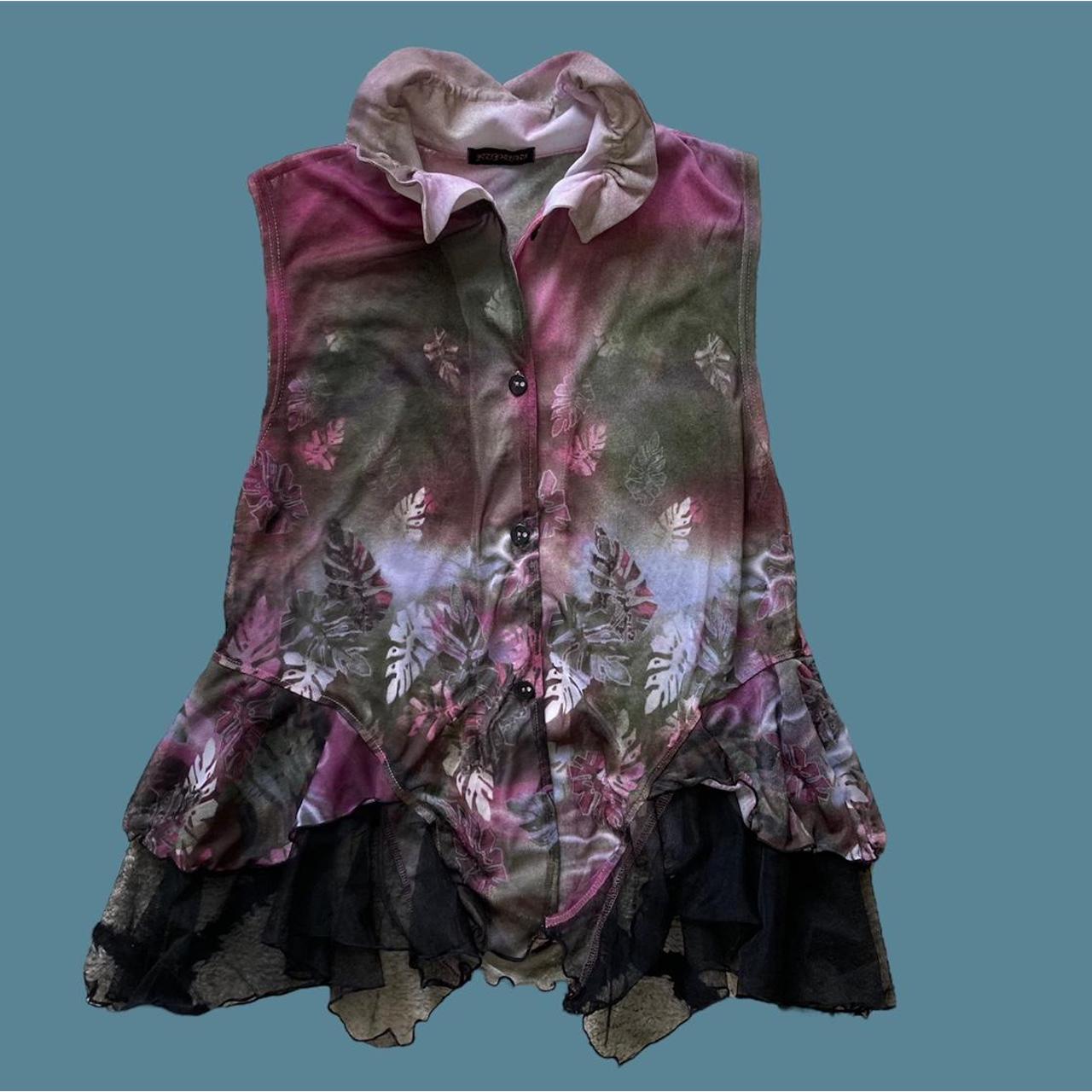 Ladies button up floaty frilly top / sleeveless... - Depop