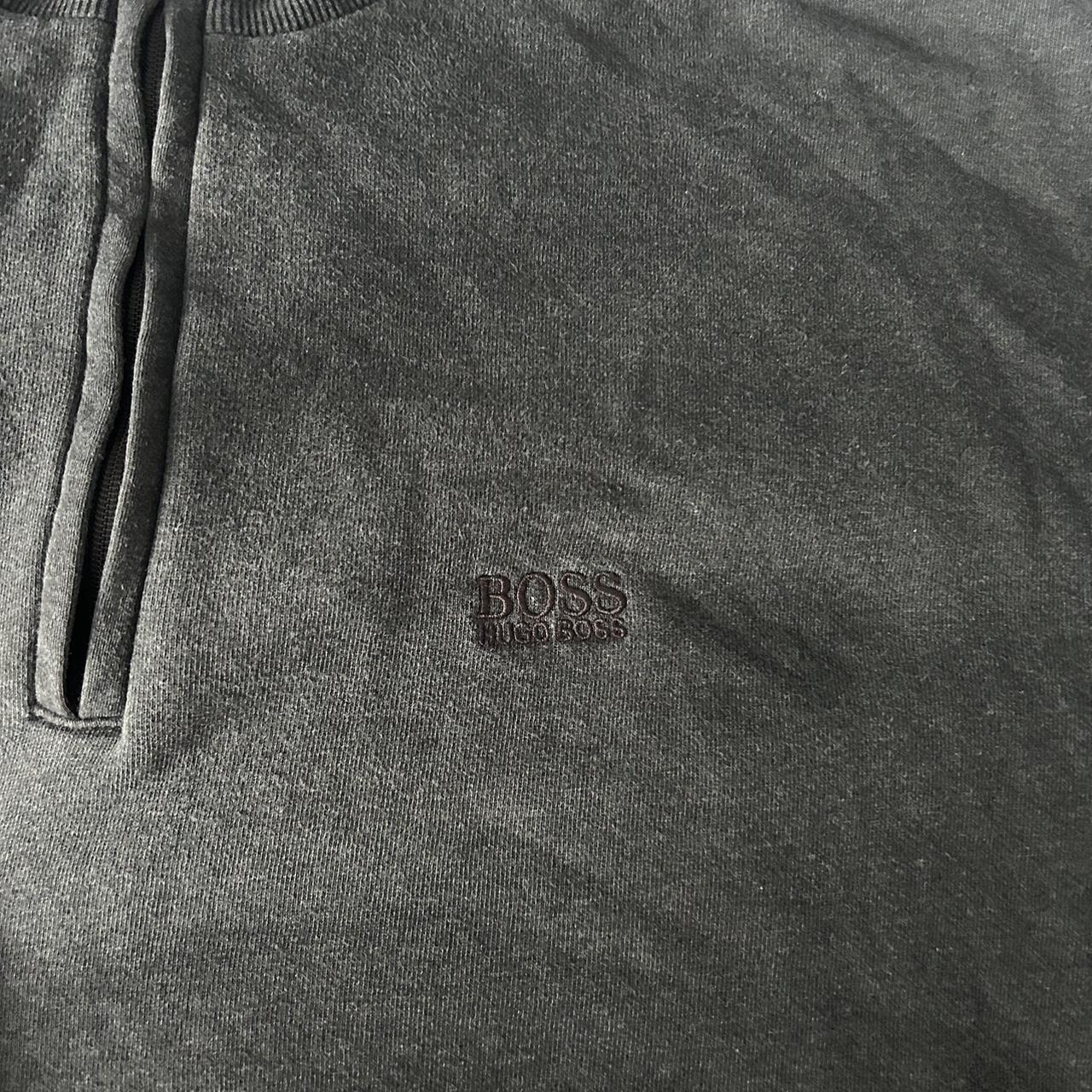 BOSS Hugo Boss Grey Embroidered Sweater Mens XL 1/4... - Depop