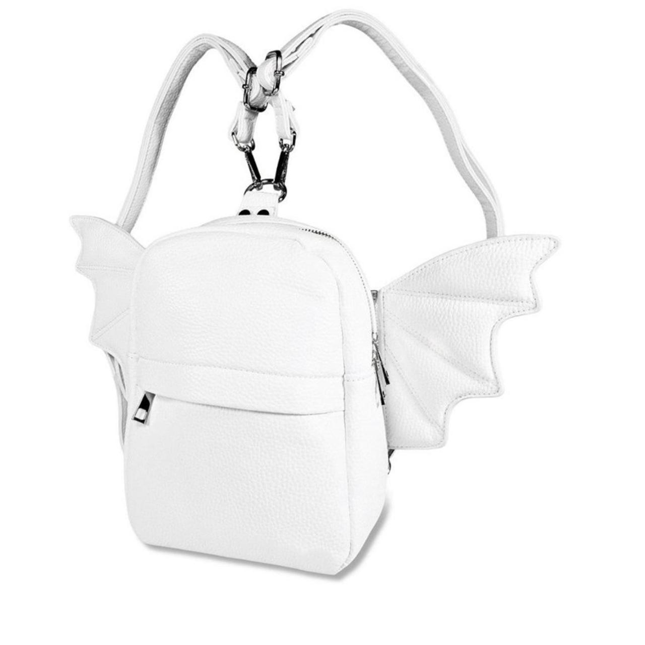 -white faux leather backpack -angel / bag wings... - Depop