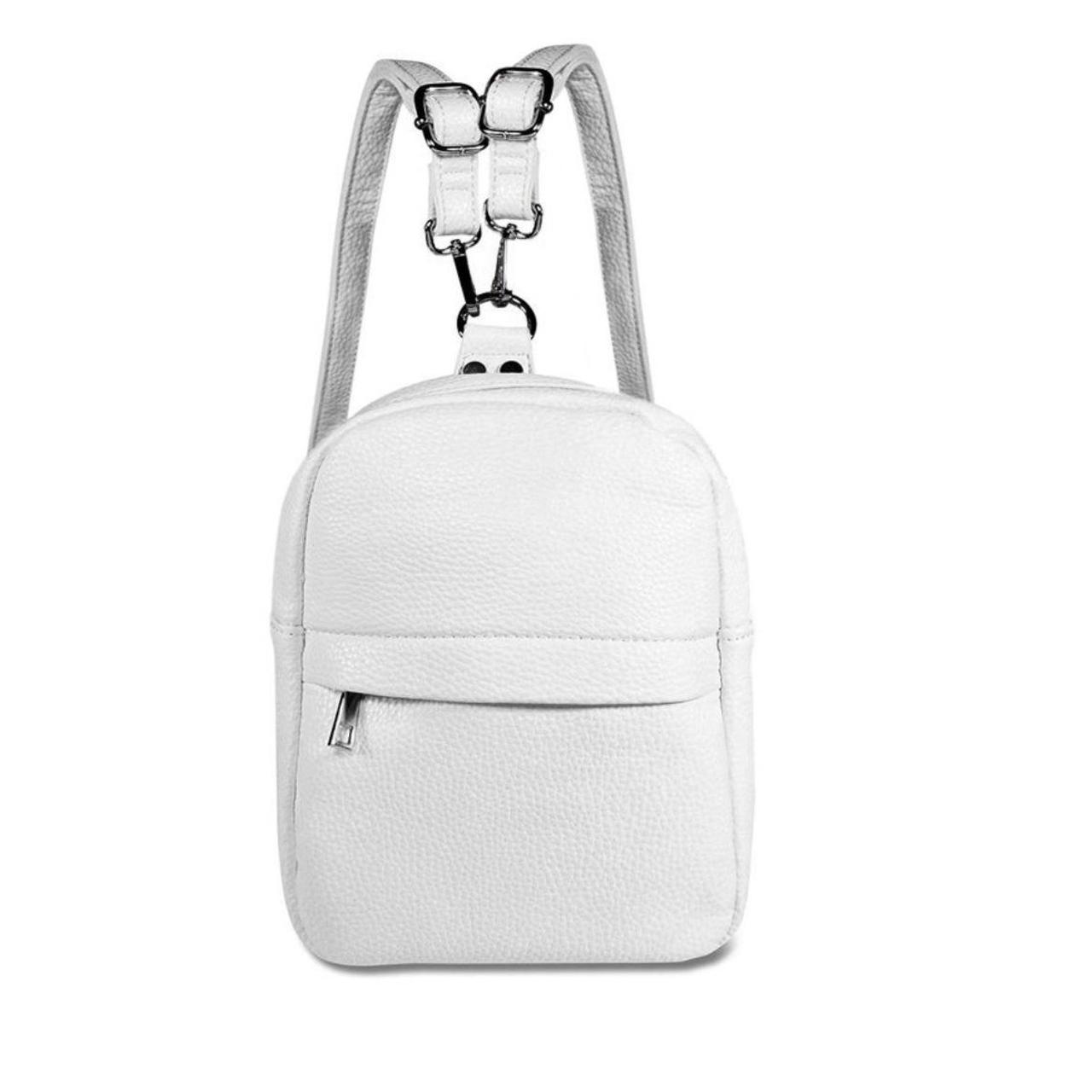 -white faux leather backpack -angel / bag wings... - Depop