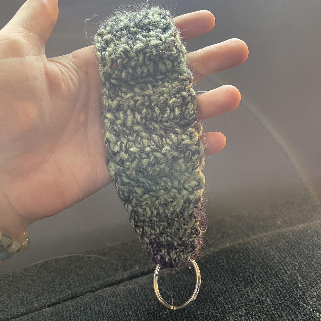 Handmade purple and green crochet keychain... - Depop