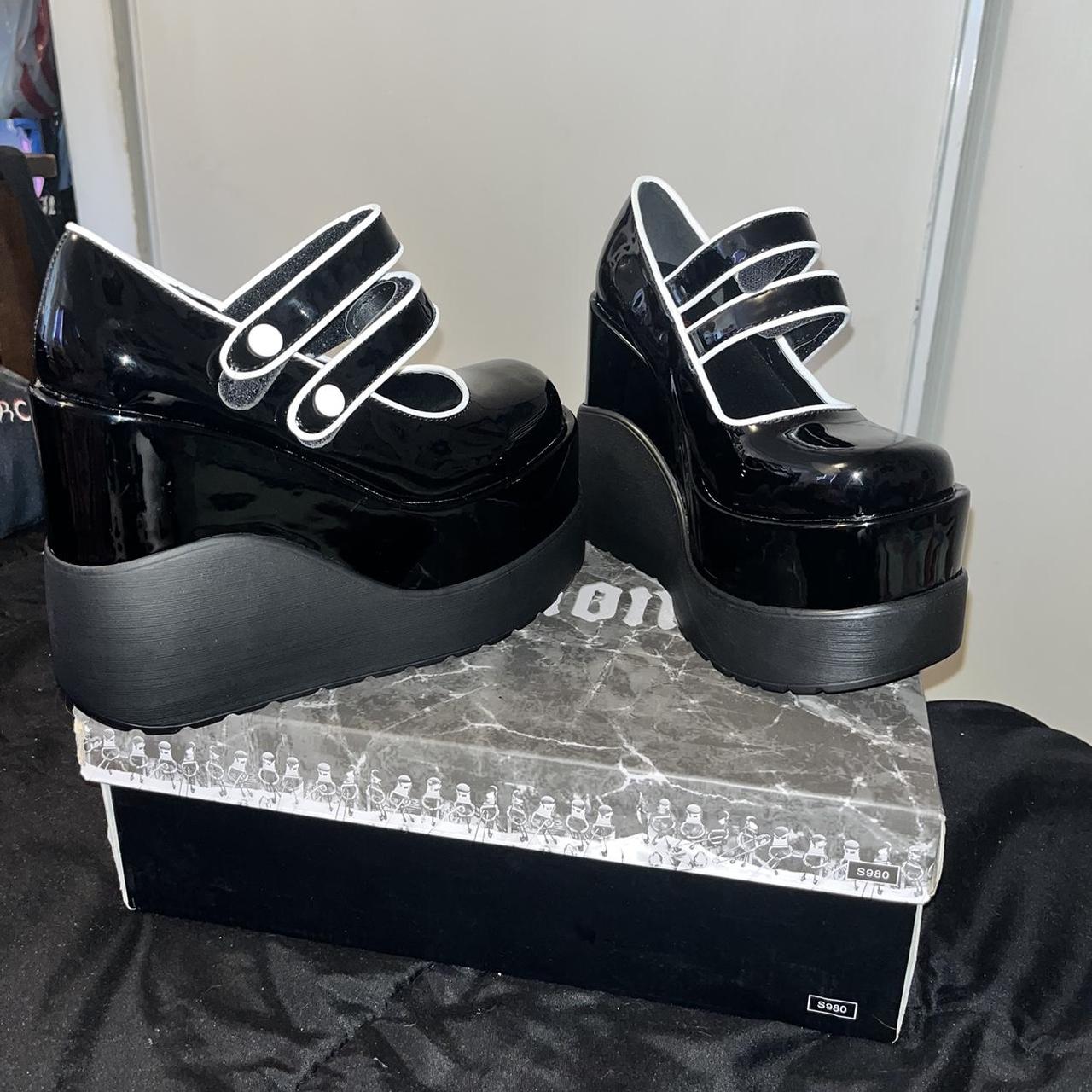 Demonia Patent Void-37 Platform Mary Janes features... - Depop
