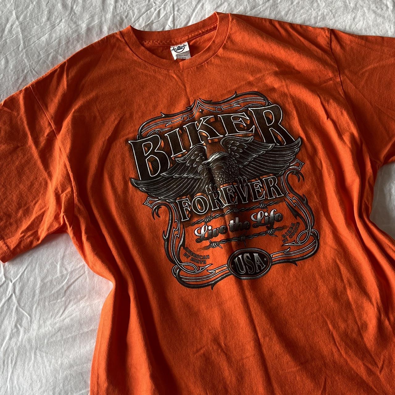 Vintage Neon Orange Biker Tee. Adult Large. - Depop