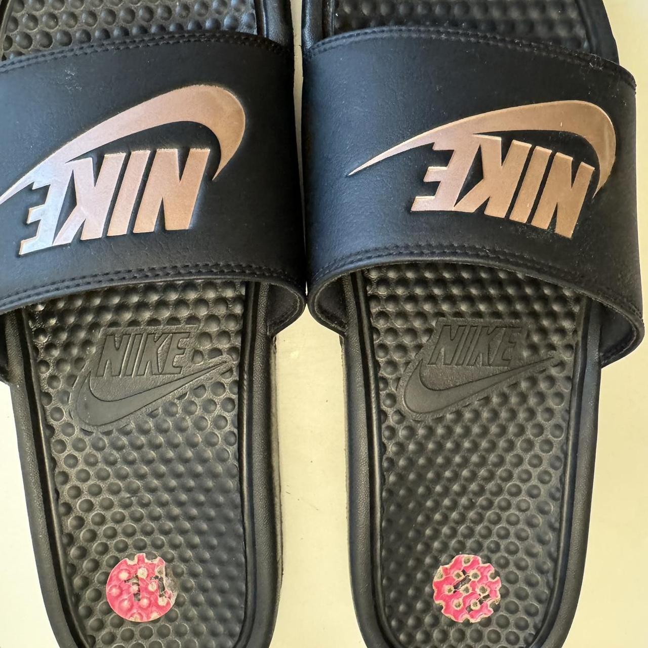 💛🖤 Nike black and gold slides size 11 woman size 9... - Depop