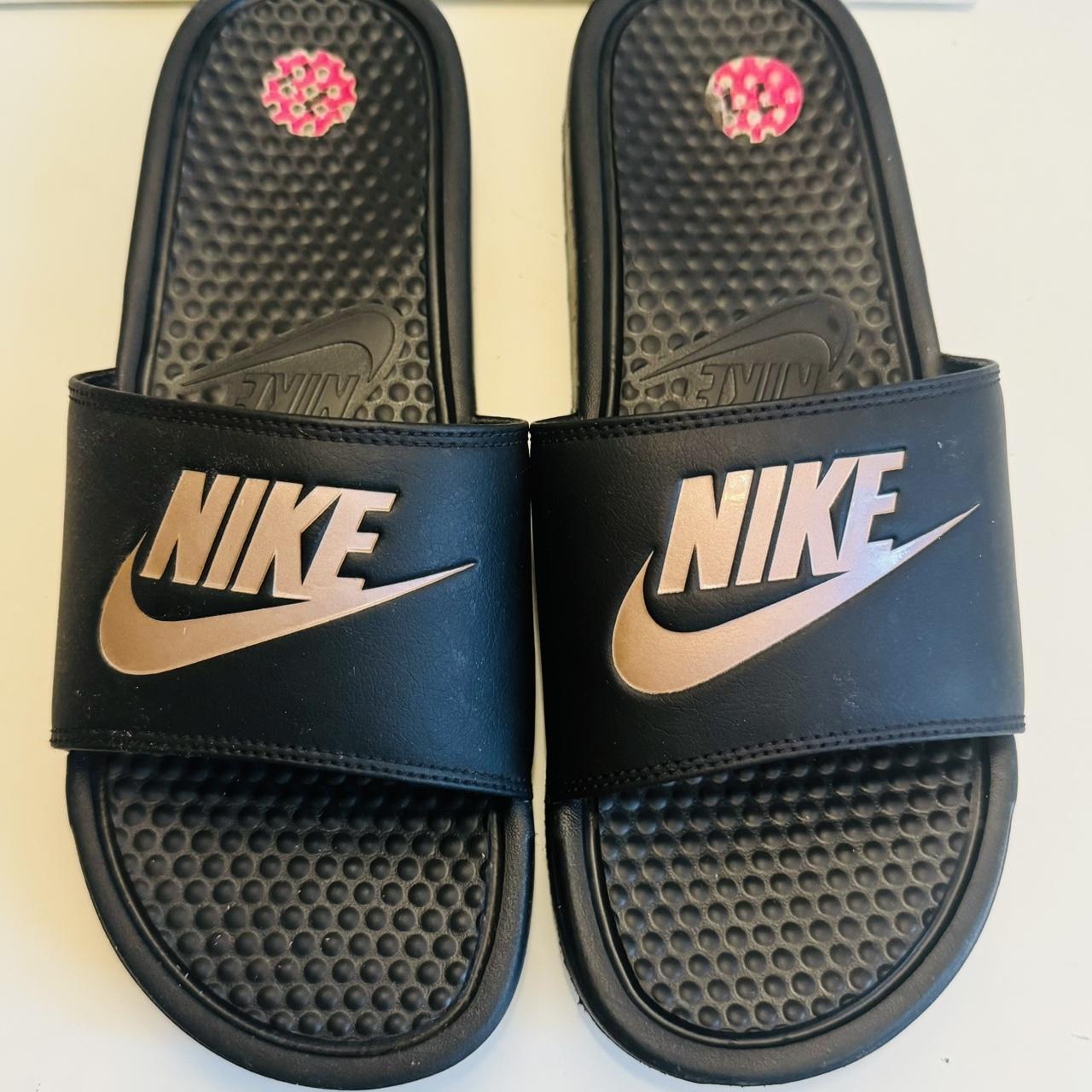 💛🖤 Nike black and gold slides size 11 woman size 9... - Depop