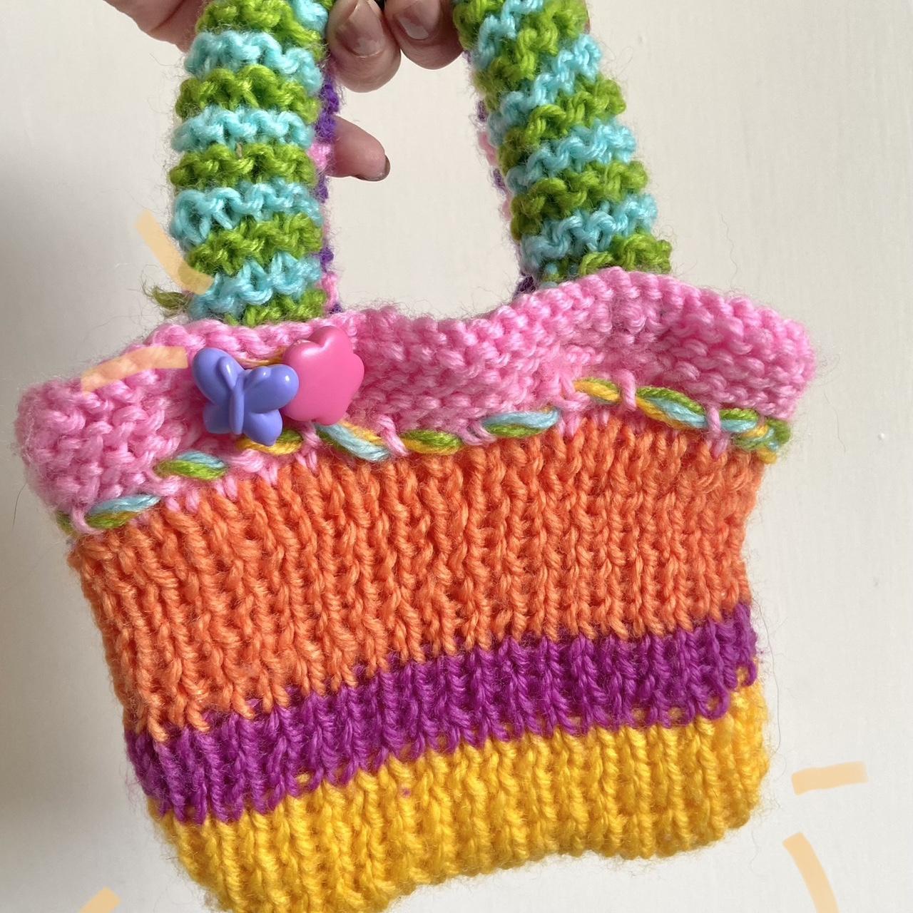 Hand knitted mini purse. Multi coloured Check last... - Depop