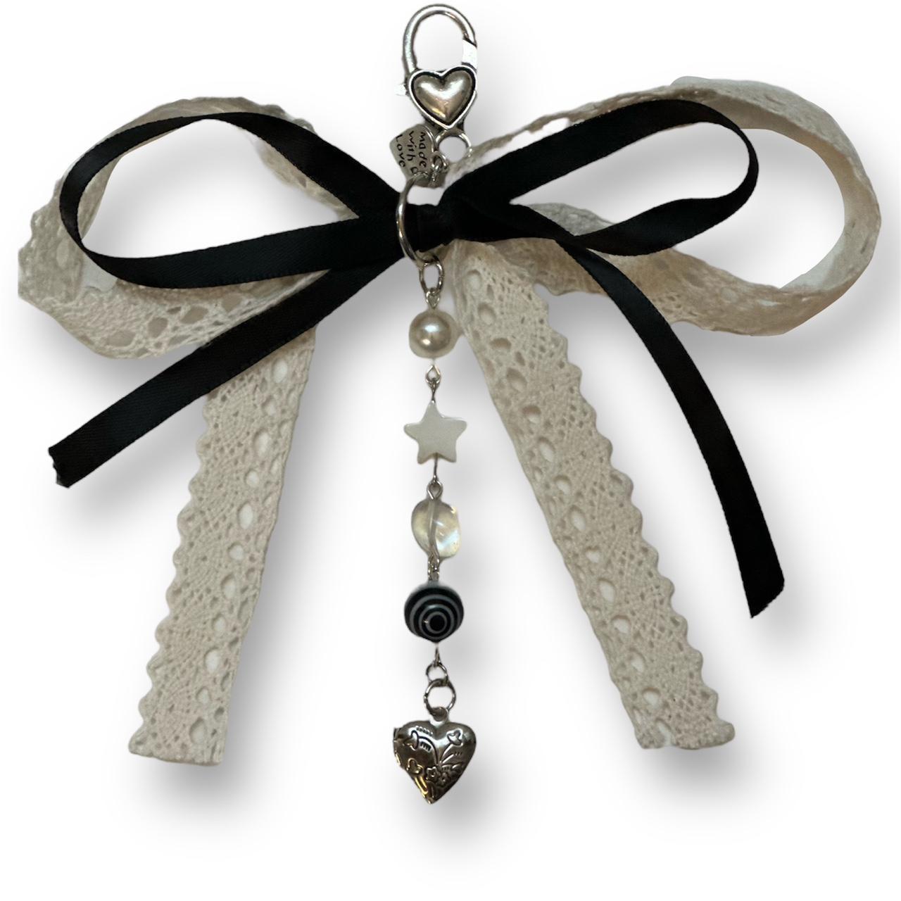 Lace ribbon bow keychain with charms🎀 ⭐️Handmade by... - Depop