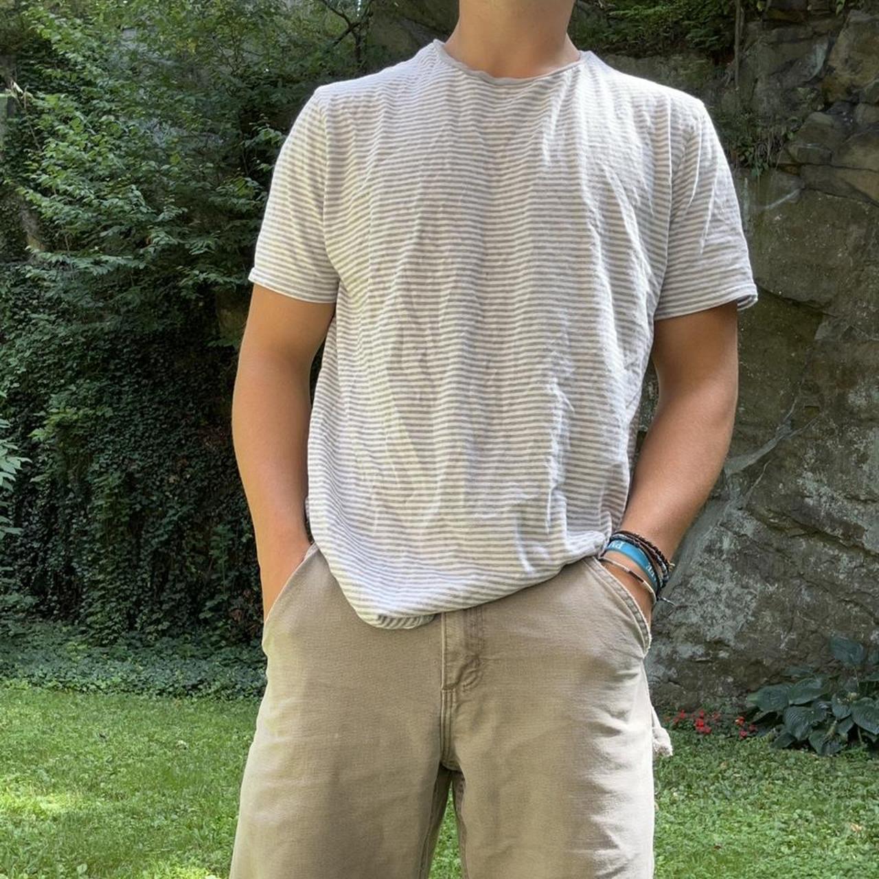 Grey and white striped passim tee Very light and... - Depop