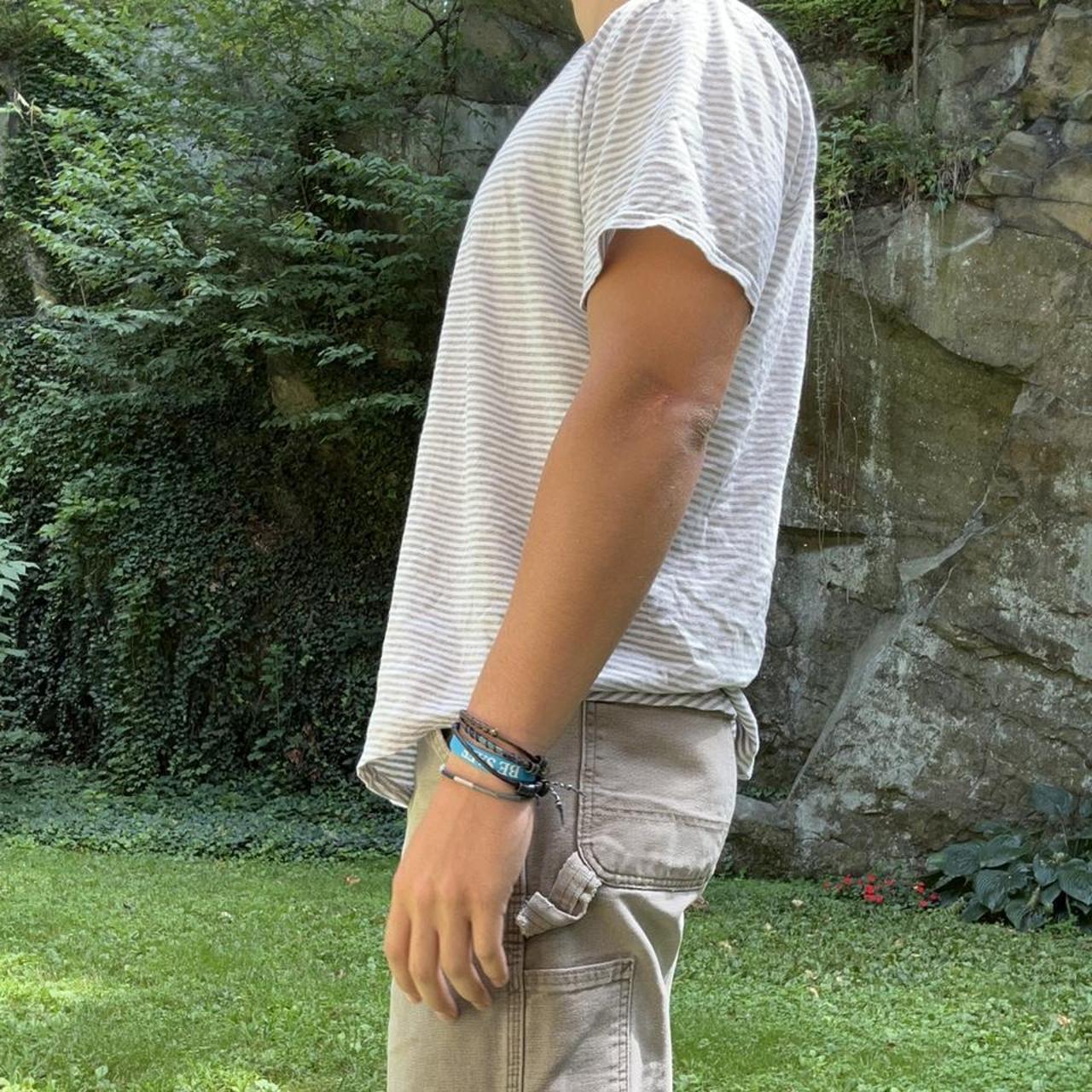 Grey and white striped passim tee Very light and... - Depop