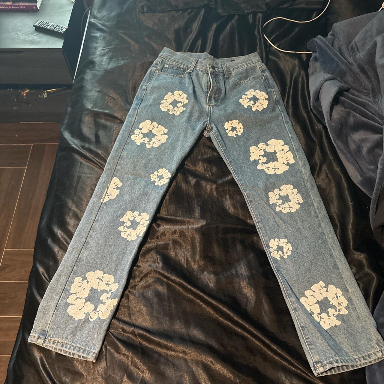 30 size denim tear jeans only worn once nice slim fit | Depop