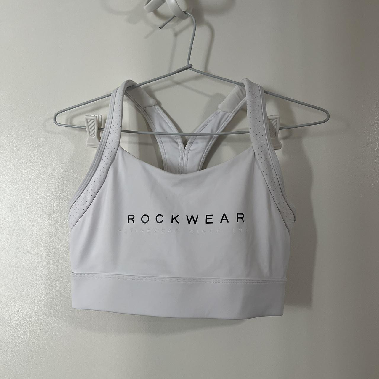 White and black rockwear sports bra - Depop