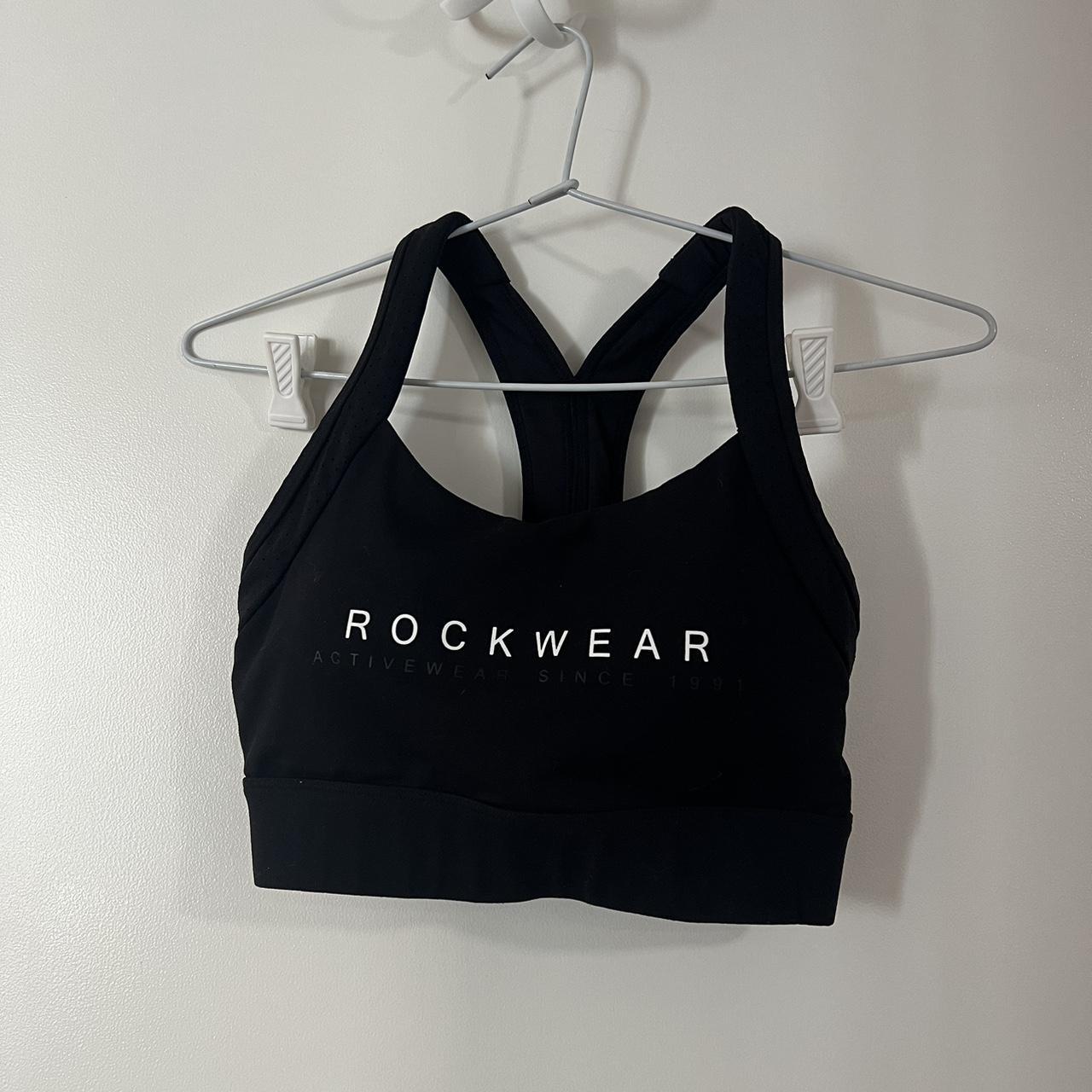 White and black rockwear sports bra - Depop