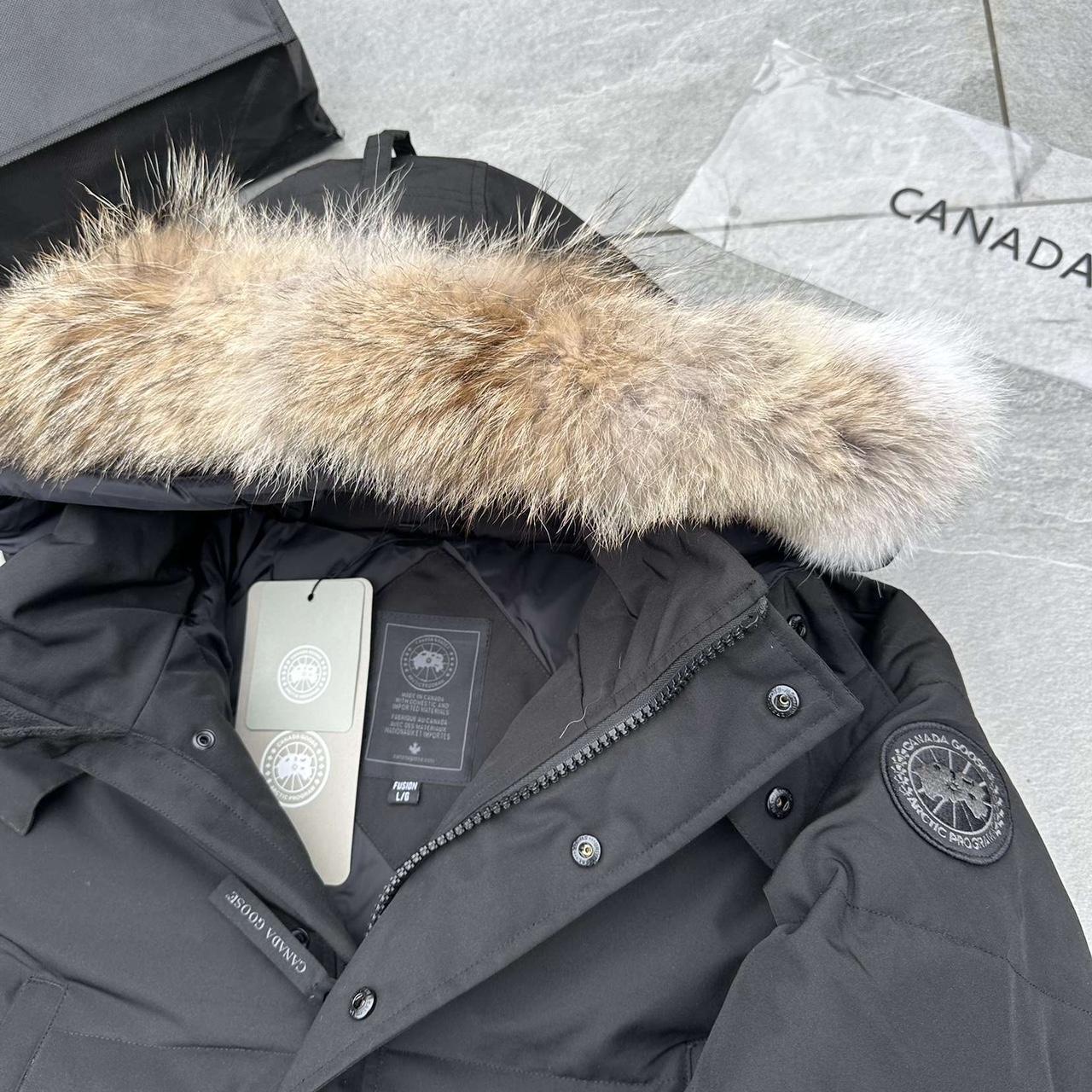 Canada Goose Wyndham black parka with faux fur hood... | Depop