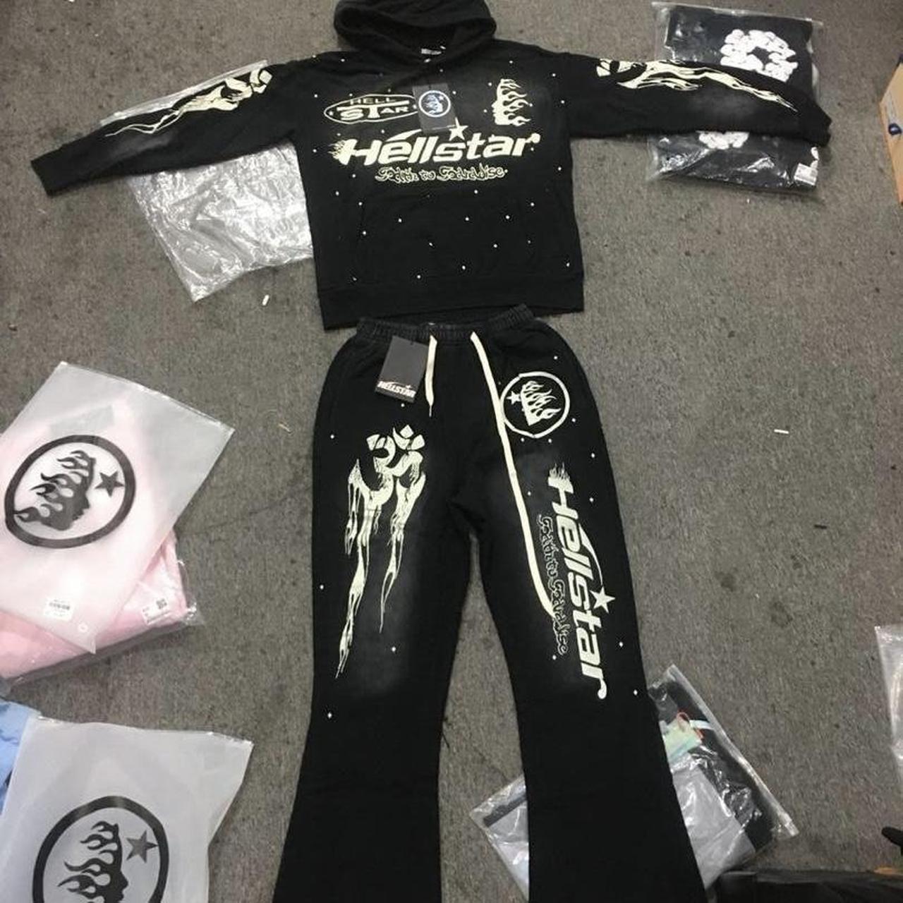 Hellstar hoodie and pants set - black and white... - Depop