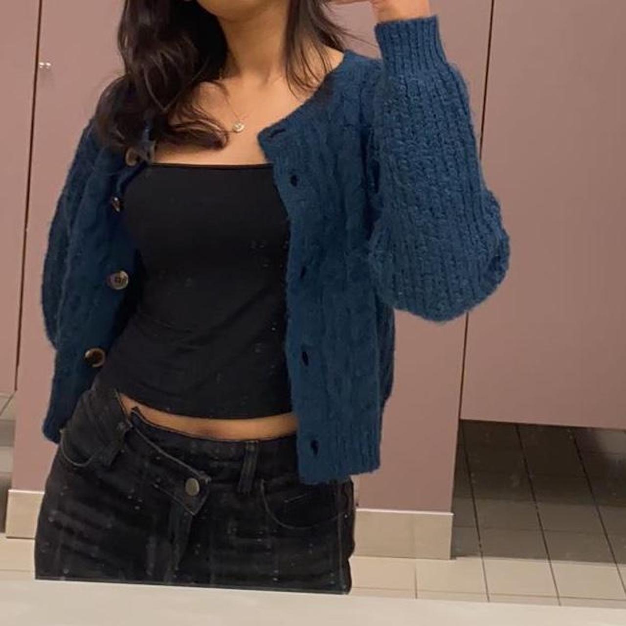 - blue knitted cardigan - true color reflected in... | Depop