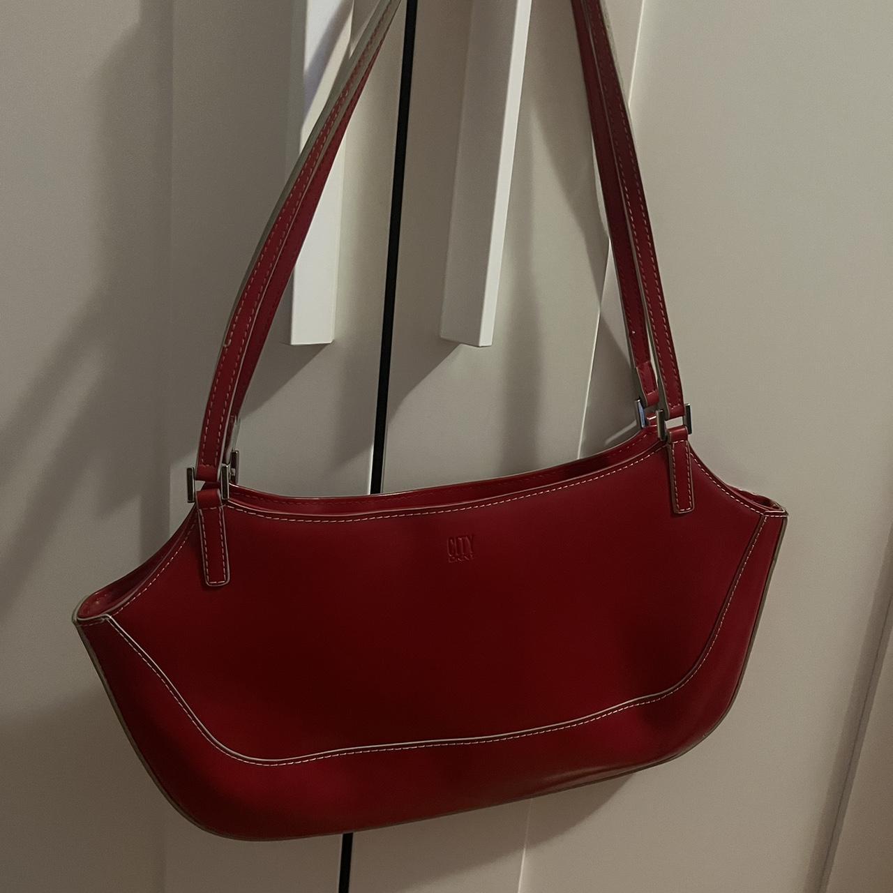 Cherry red DKNY purse. Trendy pop of color for fall... - Depop