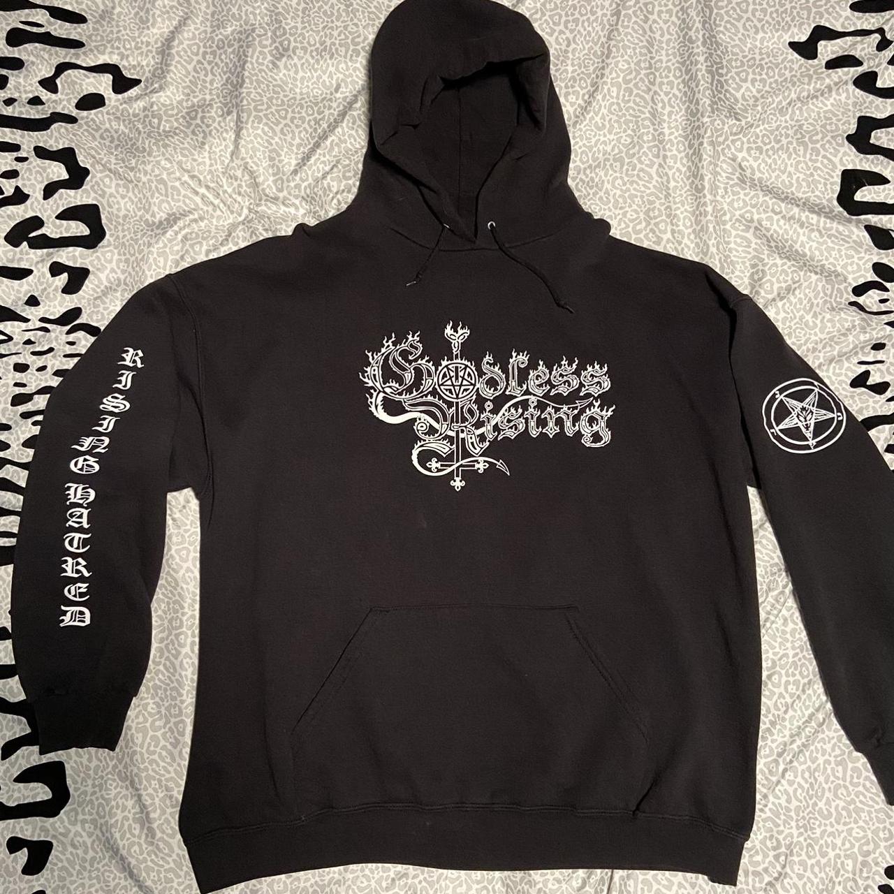 Men’s XL GODLESS RISING 4 sided hoodie. A few spots... - Depop