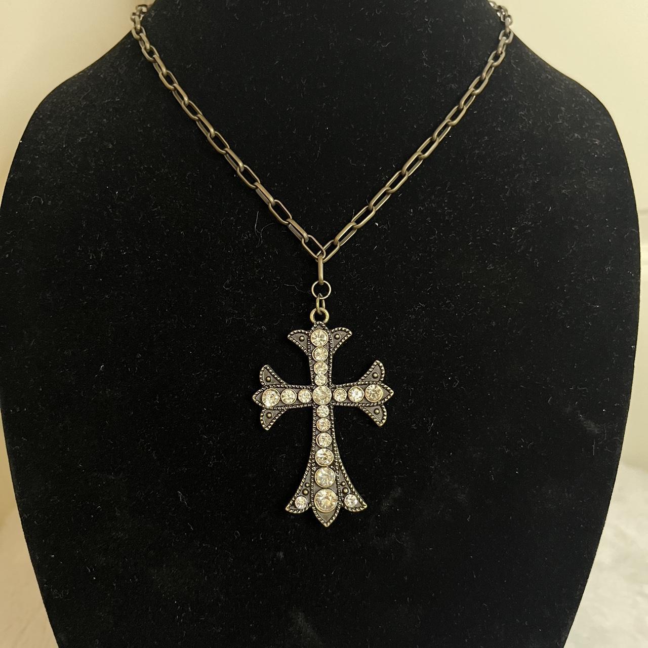 18 inch rustic bronze bedazzled cross pendant #y2k... - Depop