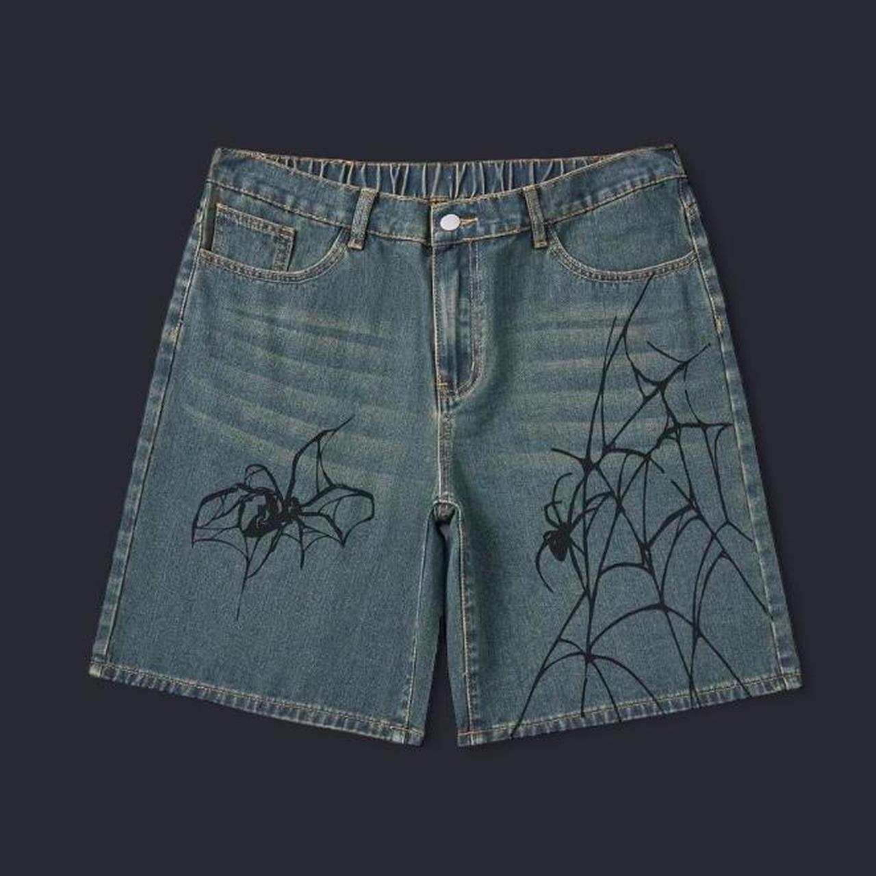 Blue Denim Spider Graphic Jorts 🕷️ Size... | Depop