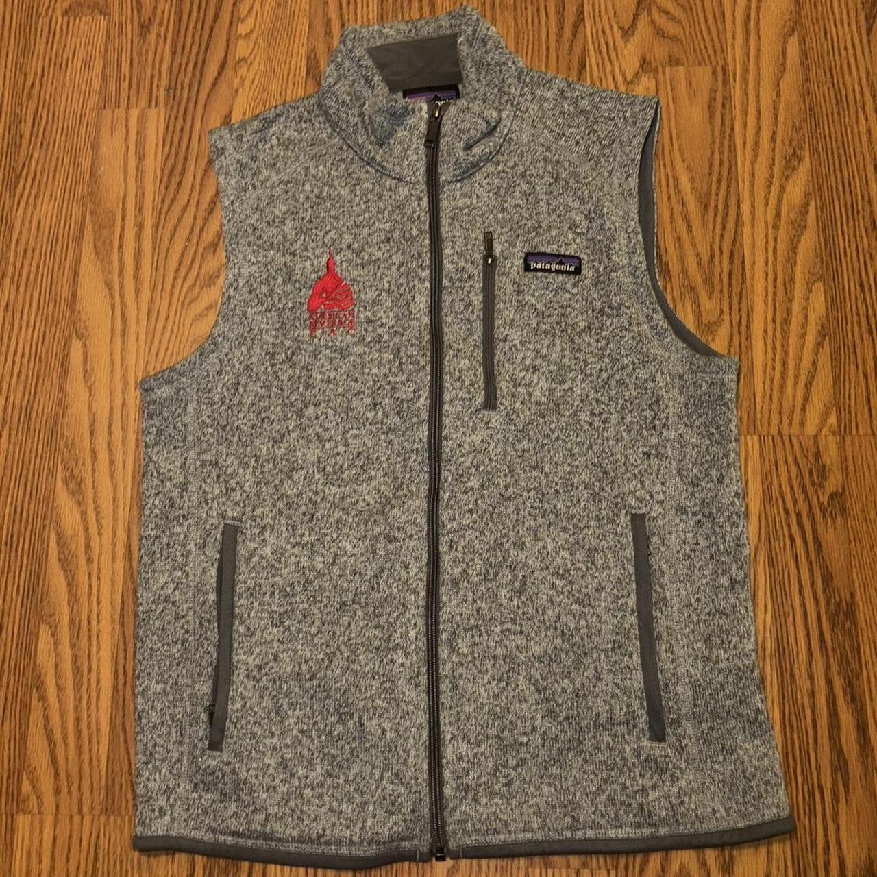 Grey Patagonia fleece vest with embroidered logo... | Depop