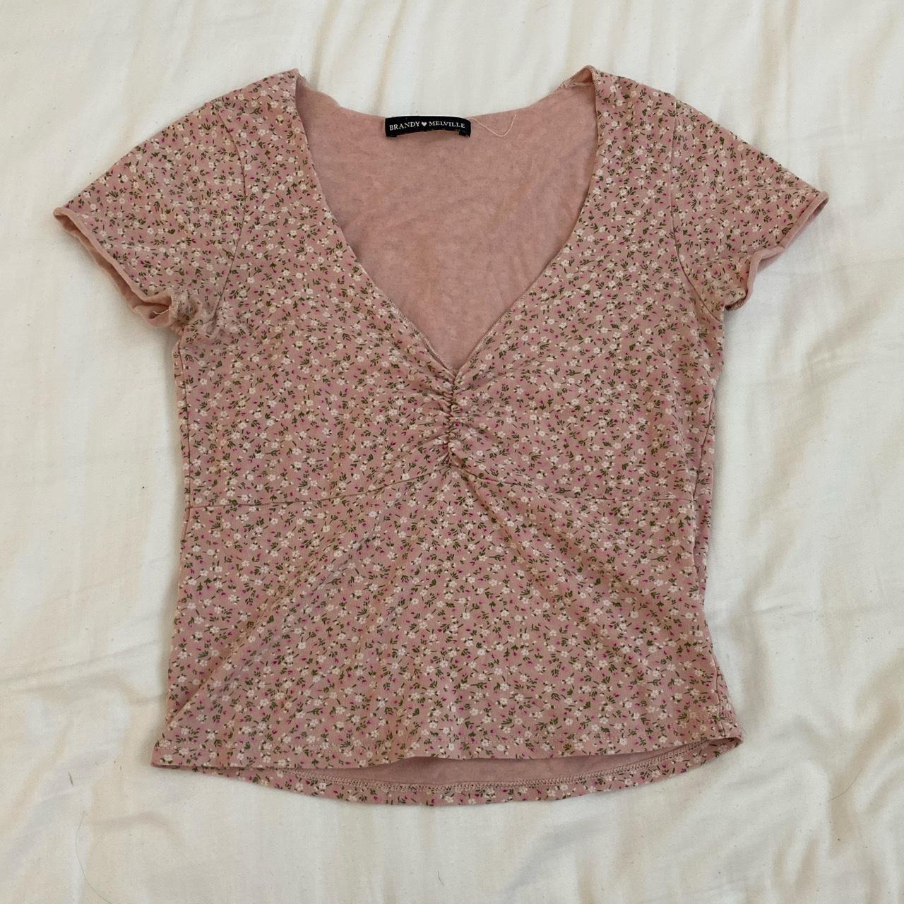brandy melville pink flora gina top - perfect condition - Depop