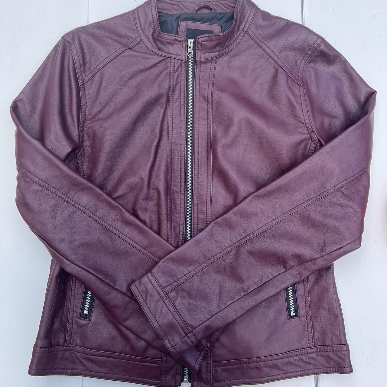 Me Jane faux leather burgundy moto style jacket size... - Depop