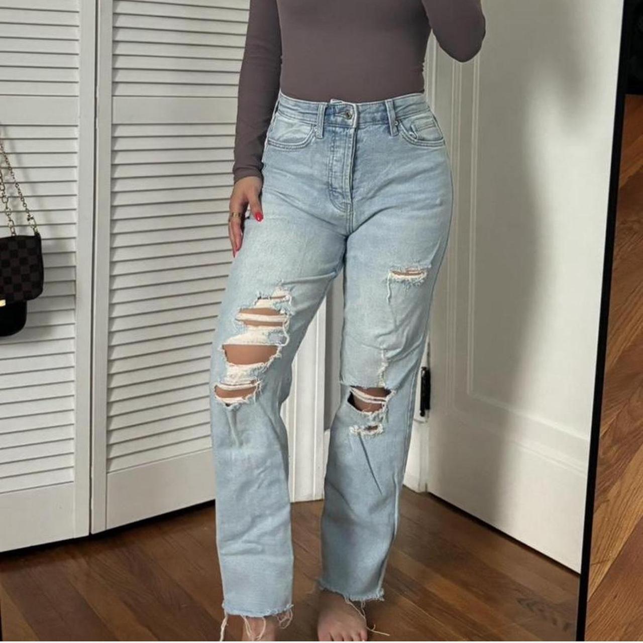 high rise distressed denim jeans. brand new never... - Depop