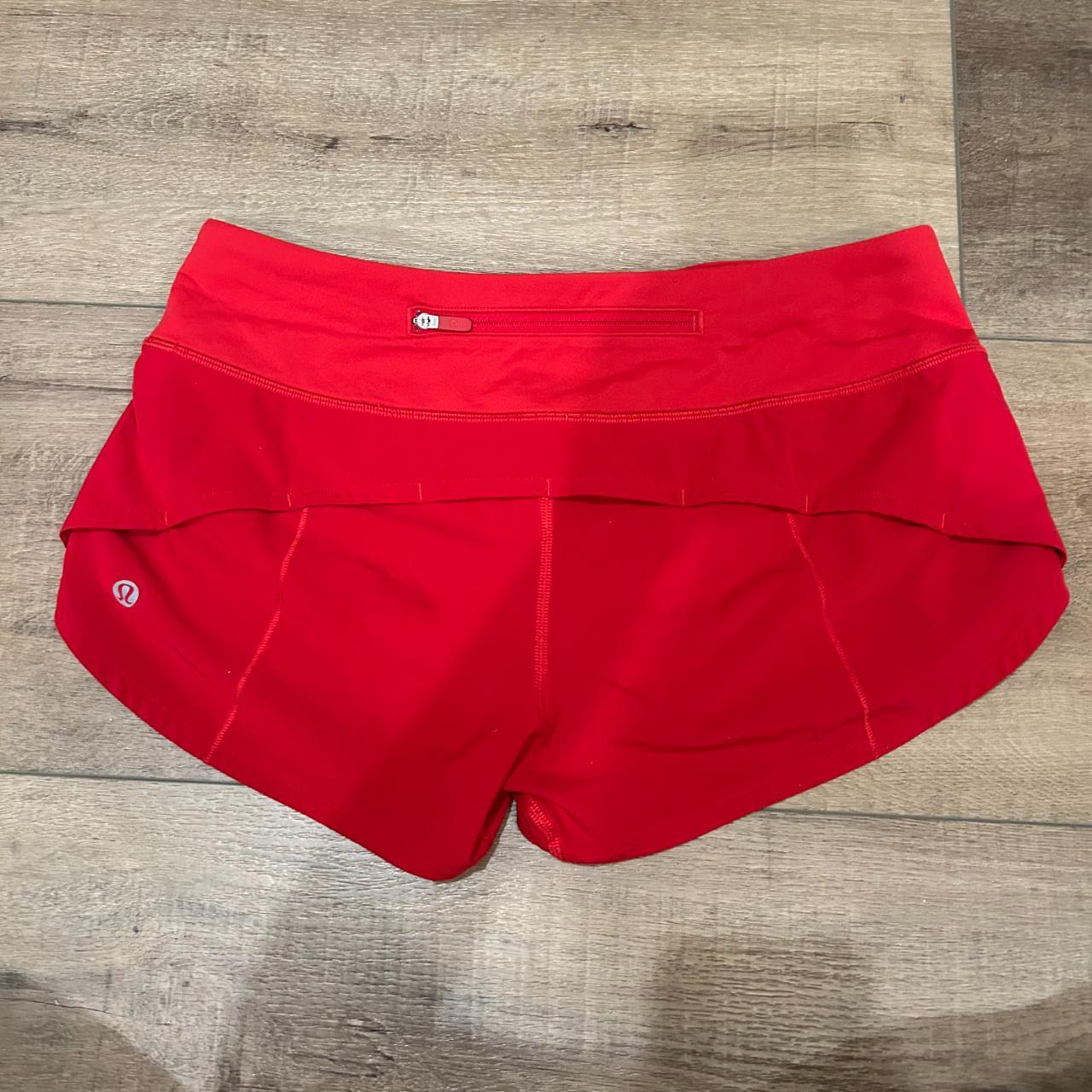 low rise red lululemon speed up shorts in size... - Depop