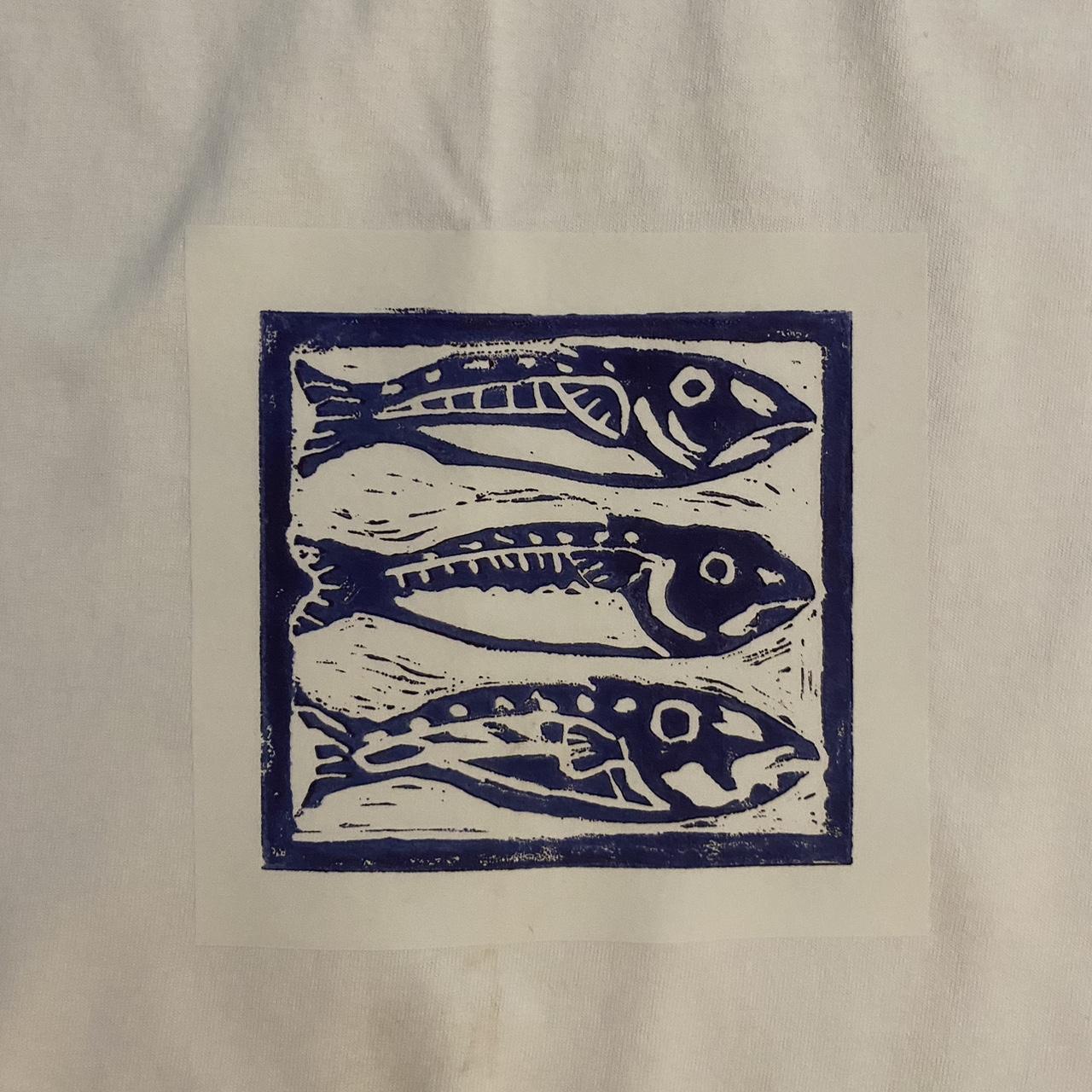 Graphic Fish (Lino Print - Bespoke) T shirt -... - Depop