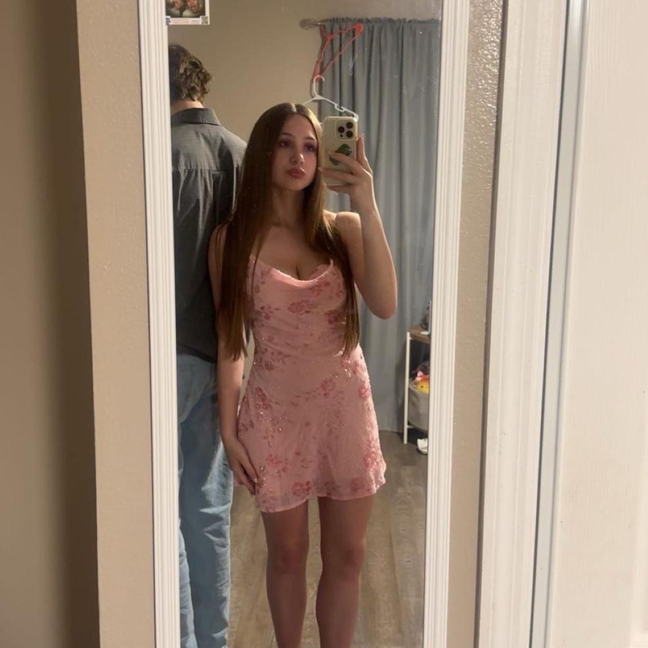 Hello Molly Pink Floral Hoco Dress -worn... | Depop