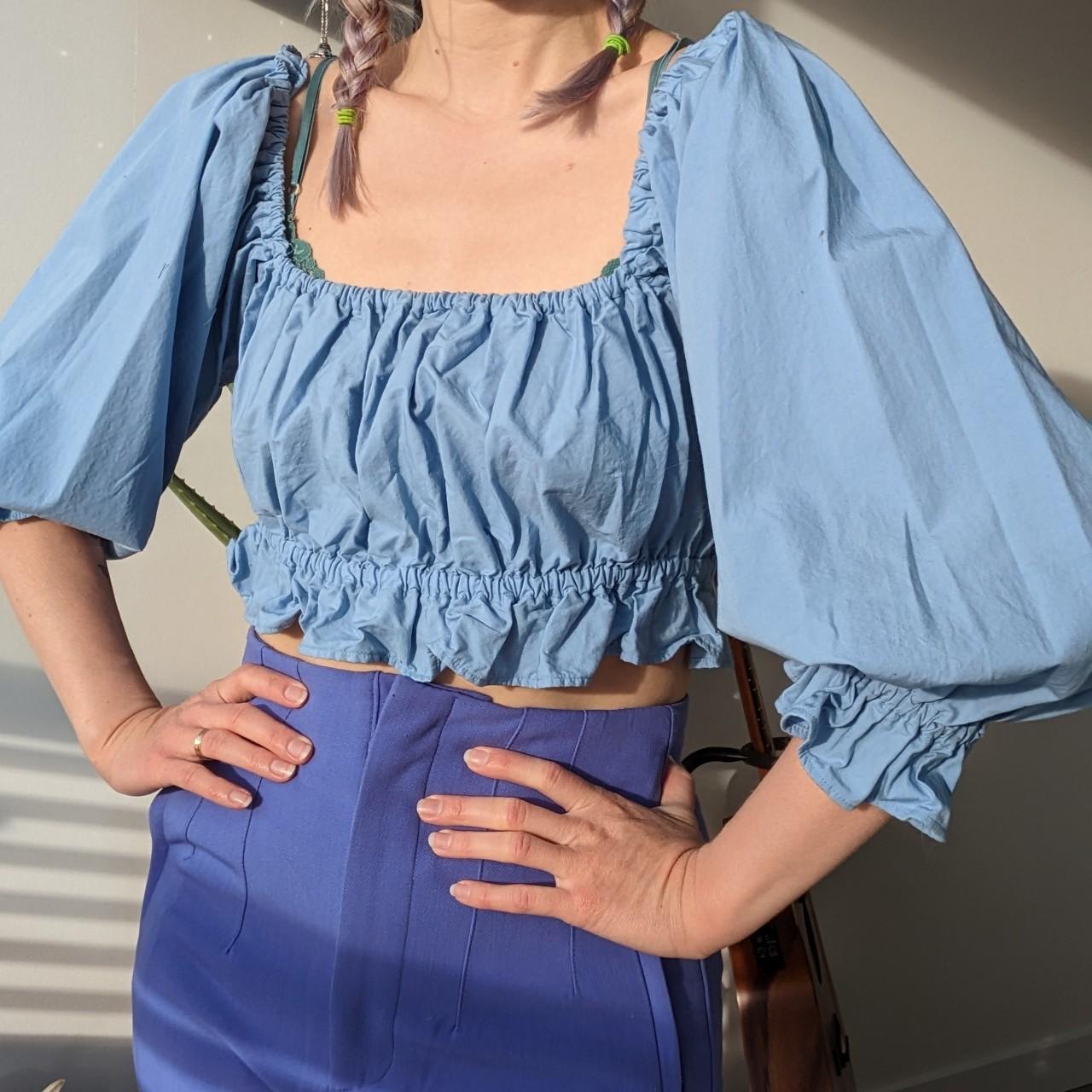 Light blue organic cotton puff sleeve top. Size S/M... - Depop