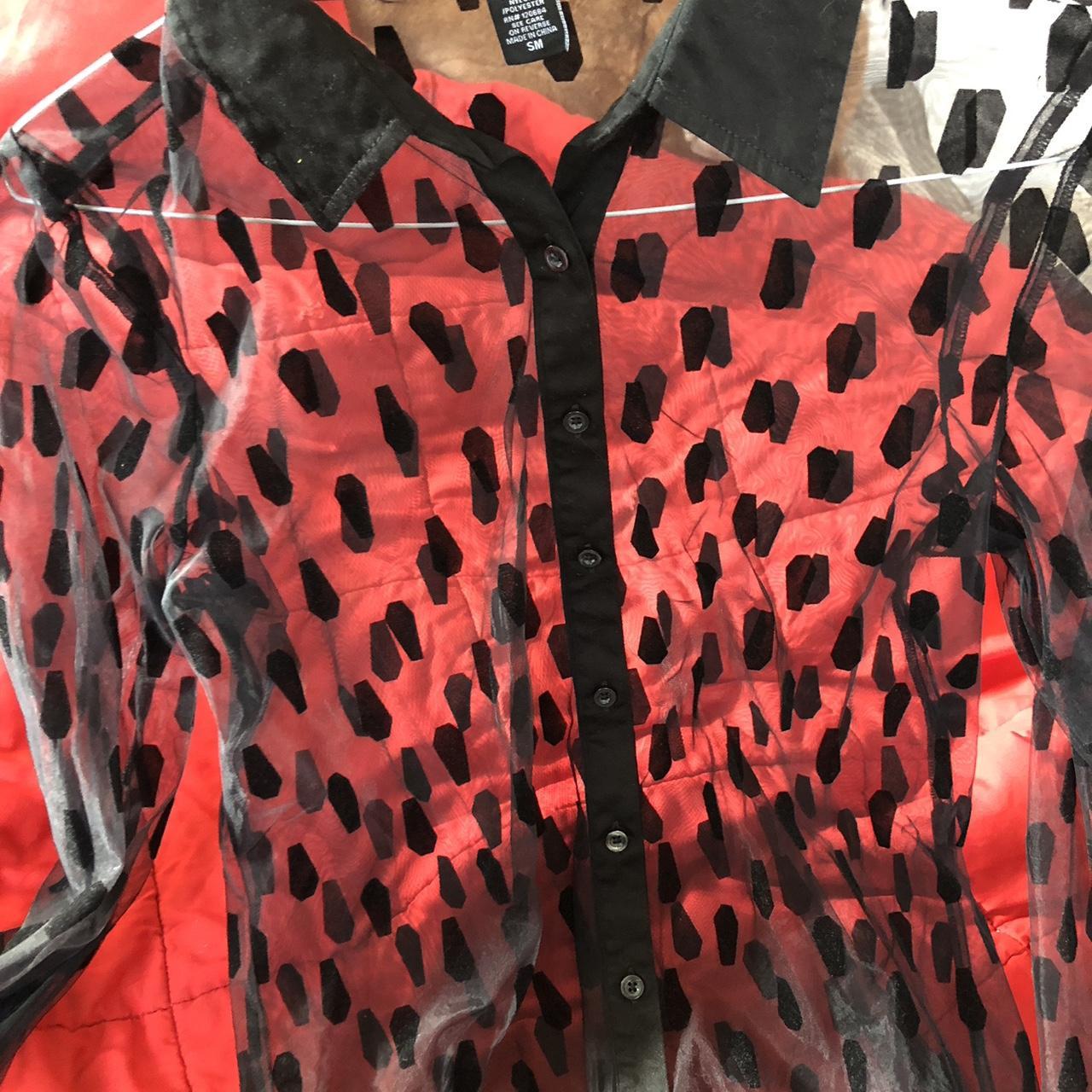 Hottopic see through button up shirt with velvet... - Depop
