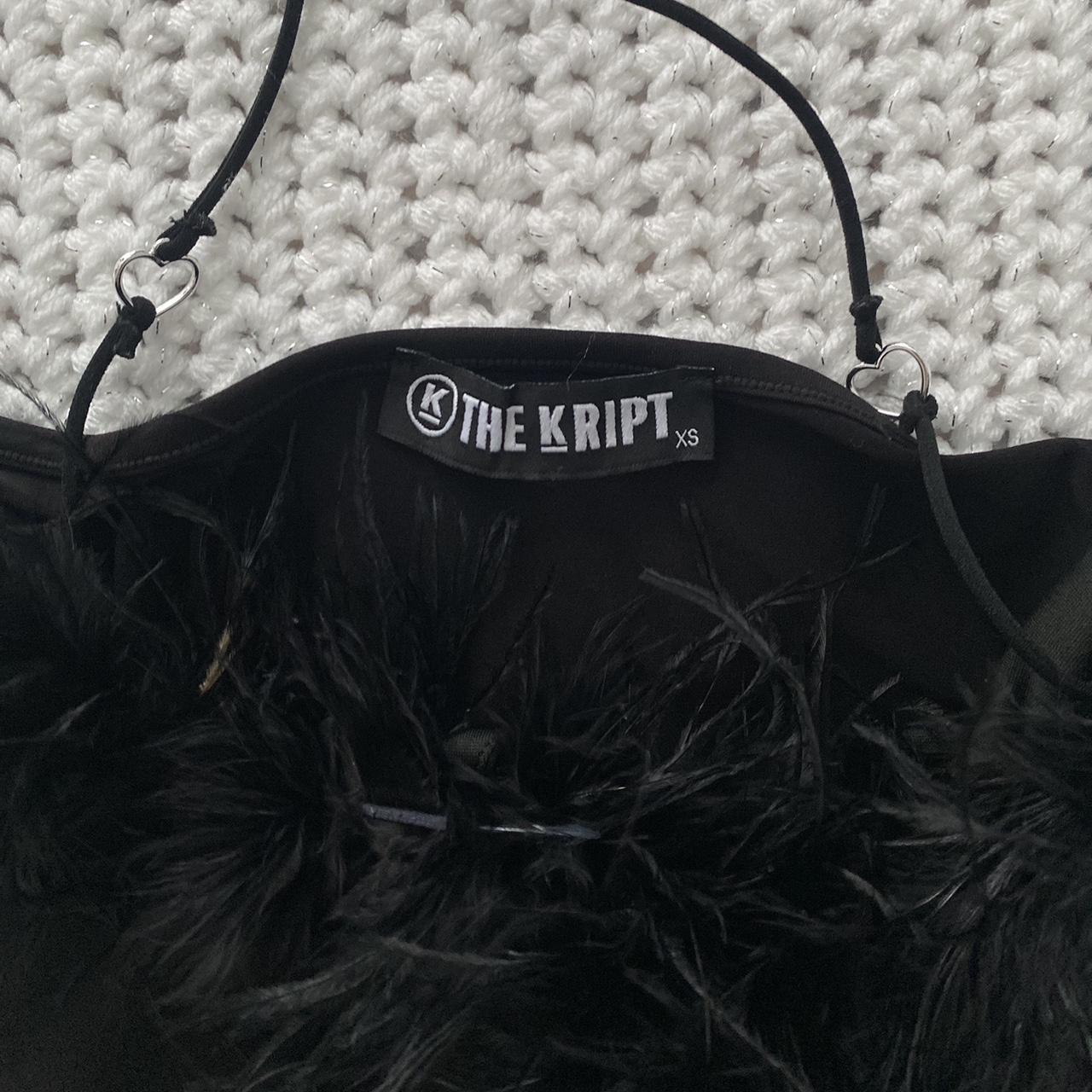 The Kript - black feather & hearts trim top, worn... - Depop