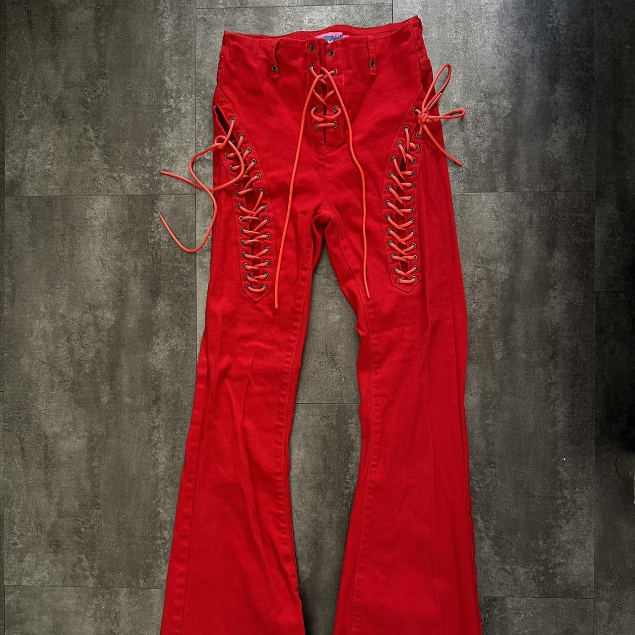 Editked - red cutout flare jeans haven’t been... - Depop