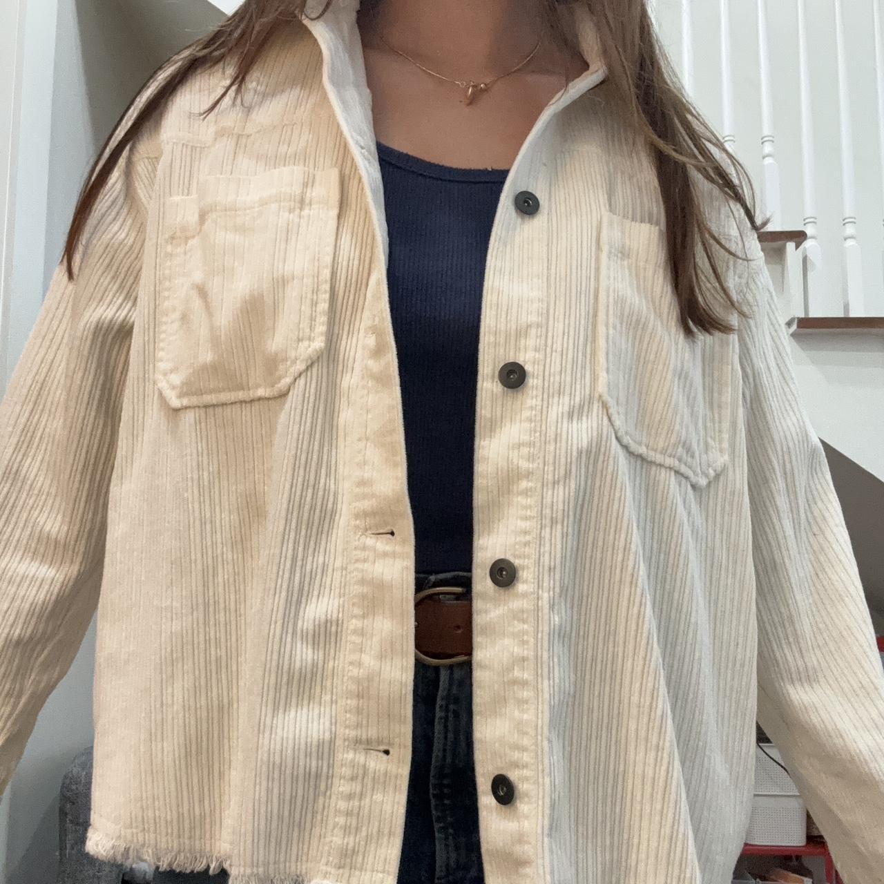 Zara White Corduroy Shacket | Size M Condition:... - Depop